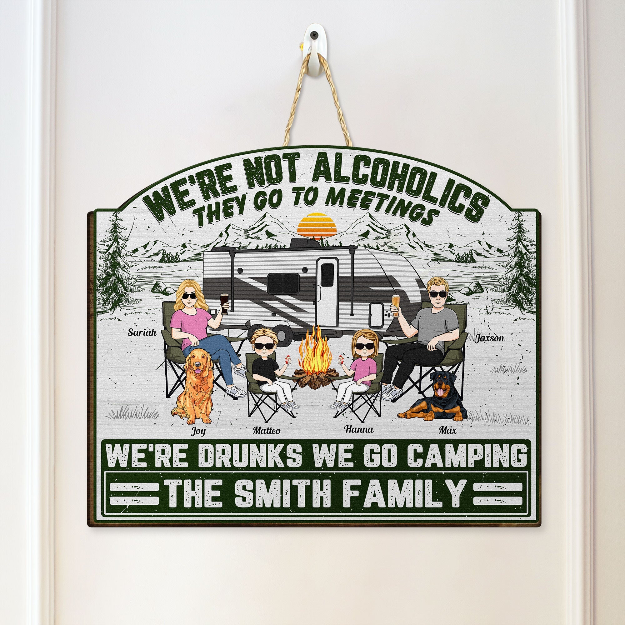 Family & Dogs We're Not Alcoholics They Go To Meetings - Personalized Custom Shaped Wood Sign ...