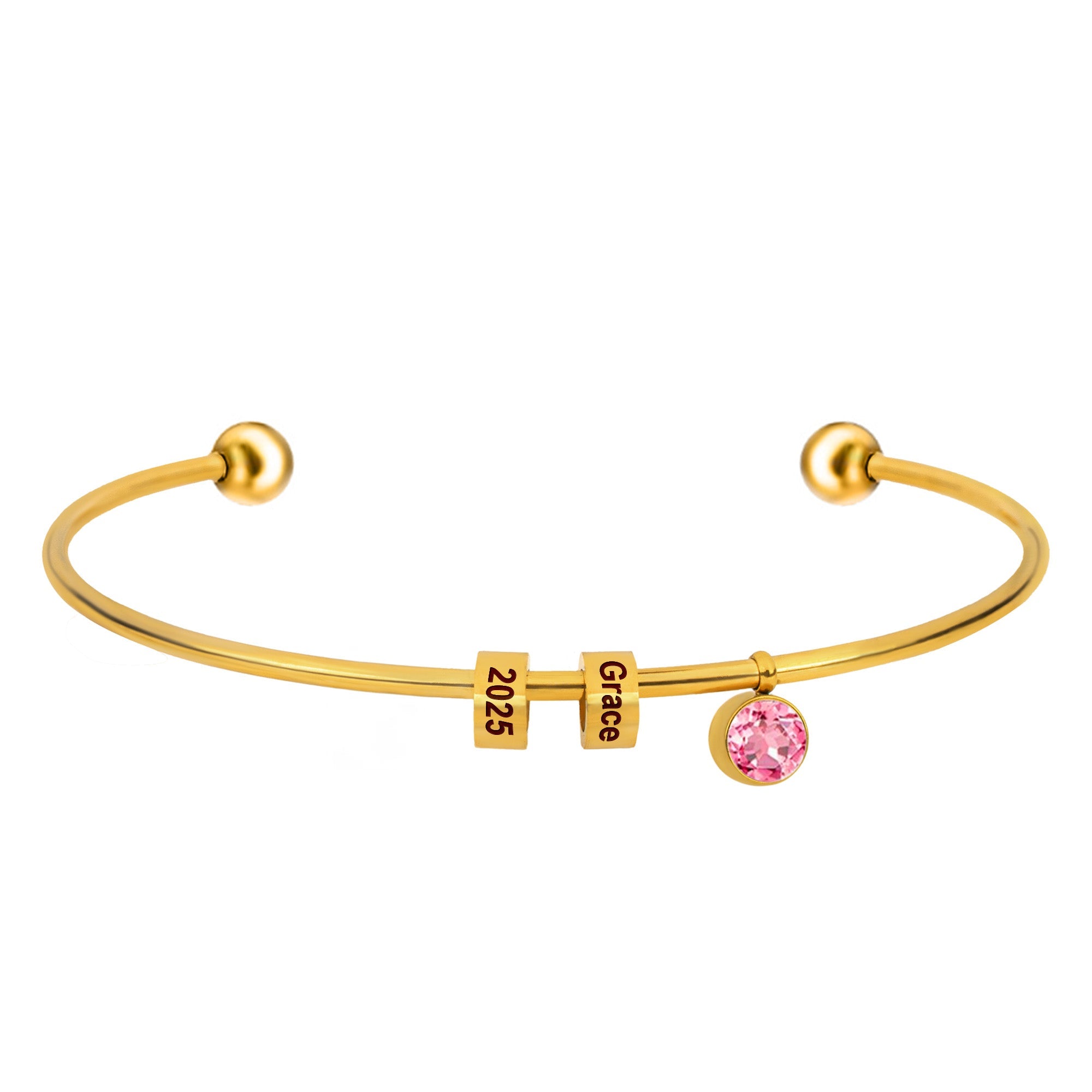 Engravable Bead Name Cuff Bracelet With Birthstone – Macorner