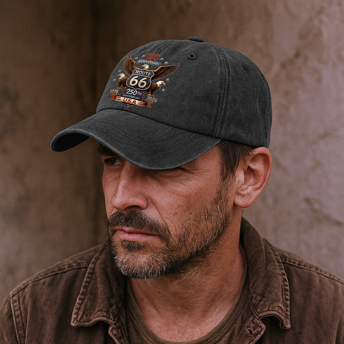 100 Years Route 66 250 Years USA - Personalized Distressed Denim Cap ...