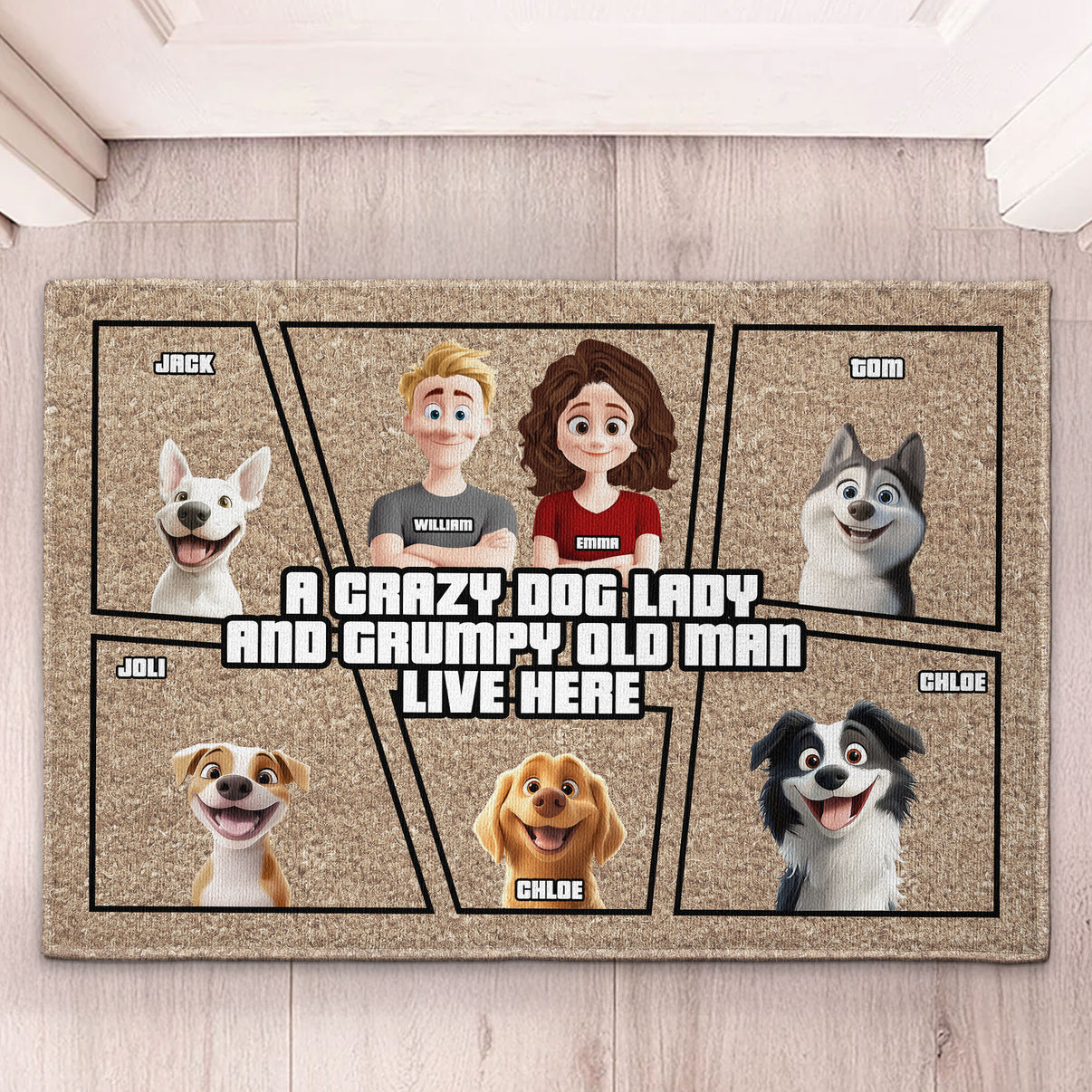 A Crazy Dog Lady And Grumpy Old Man Live Here - Personalized Doormat ...