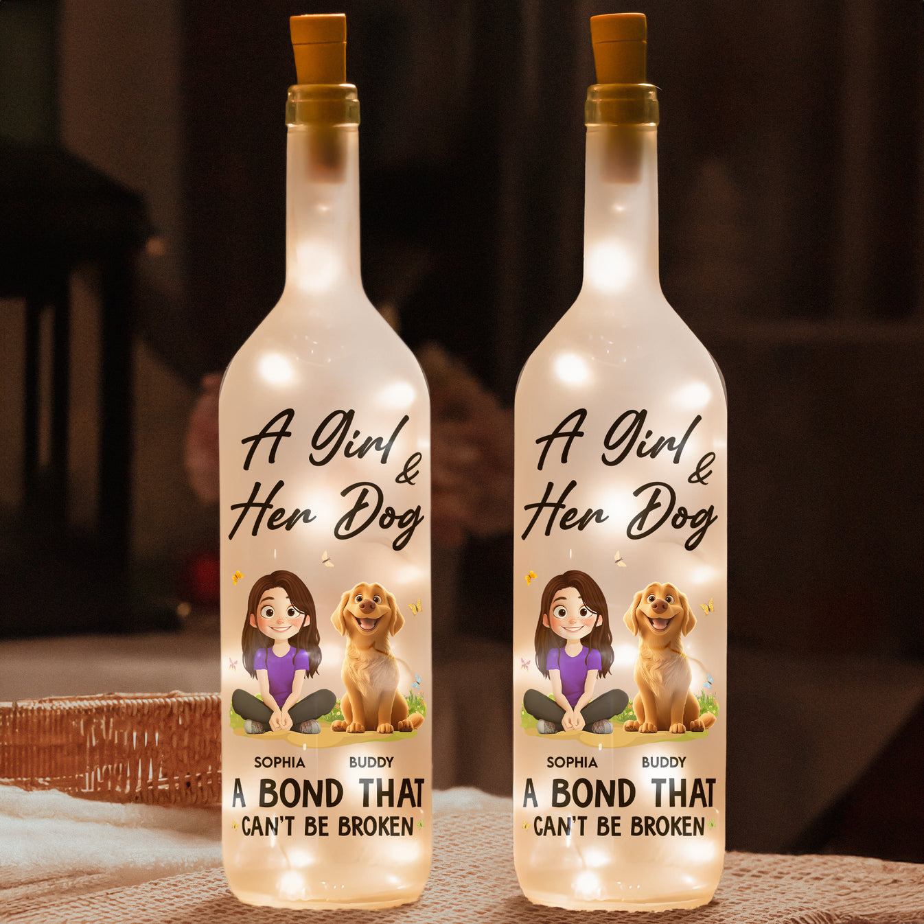A Girl And Her Dogs - New Cartoon Pet - Personalized Bottle Lamp – Macorner