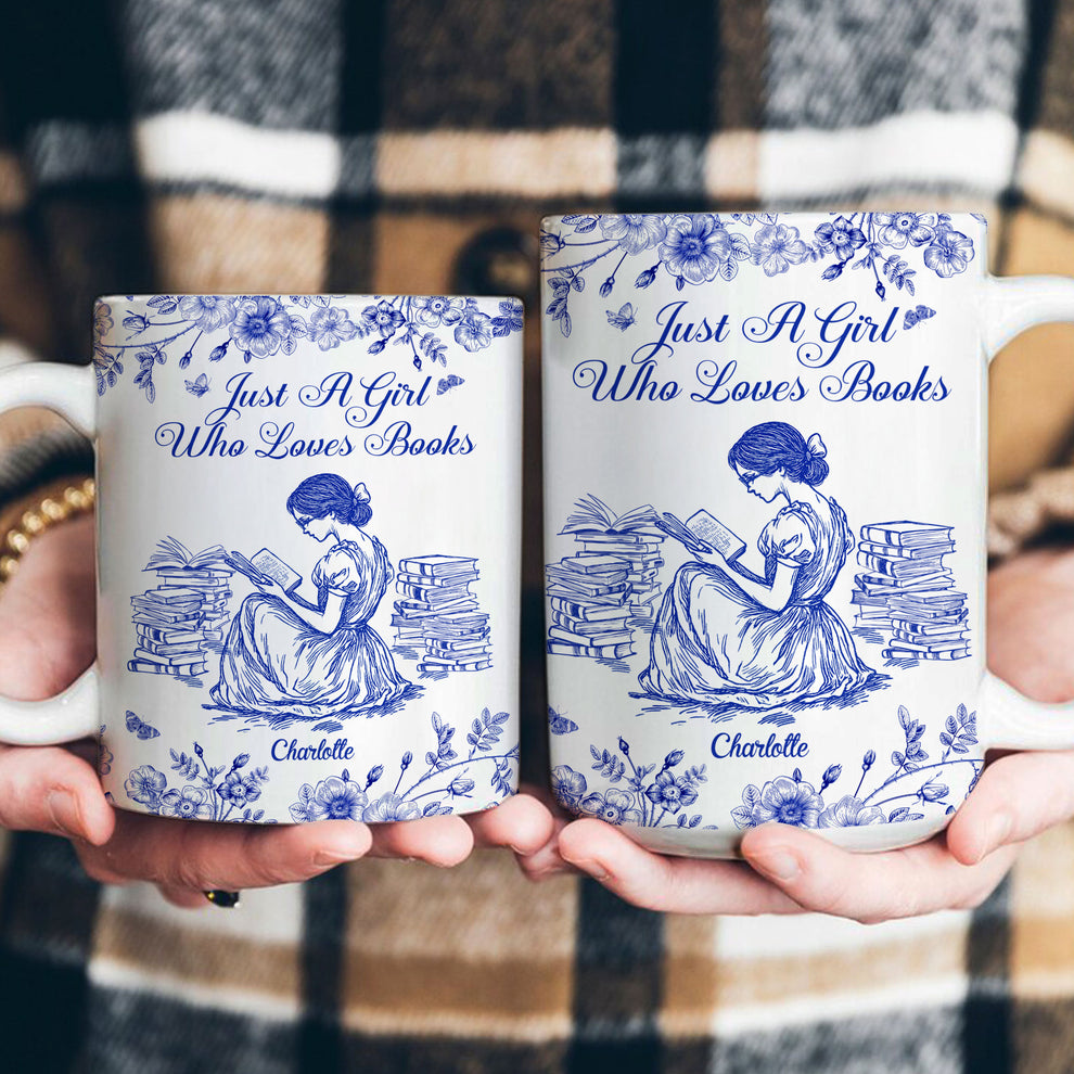 A Girl Who Loves Books Toile De Jouy - Personalized Mug – Macorner