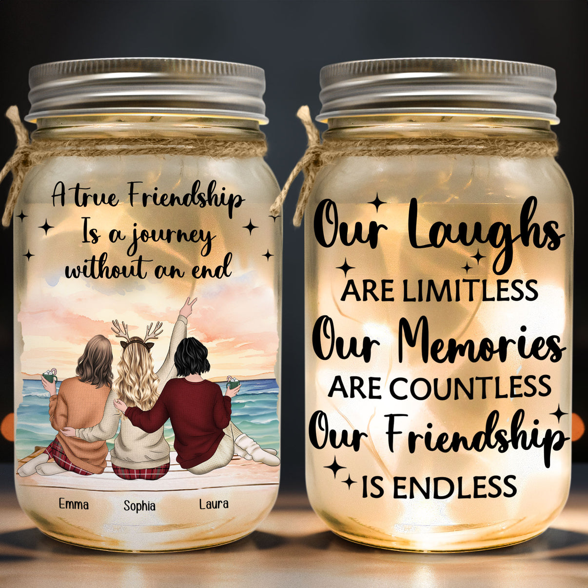 A True Friendship Is A Journey Without An End - Personalized Mason Jar ...