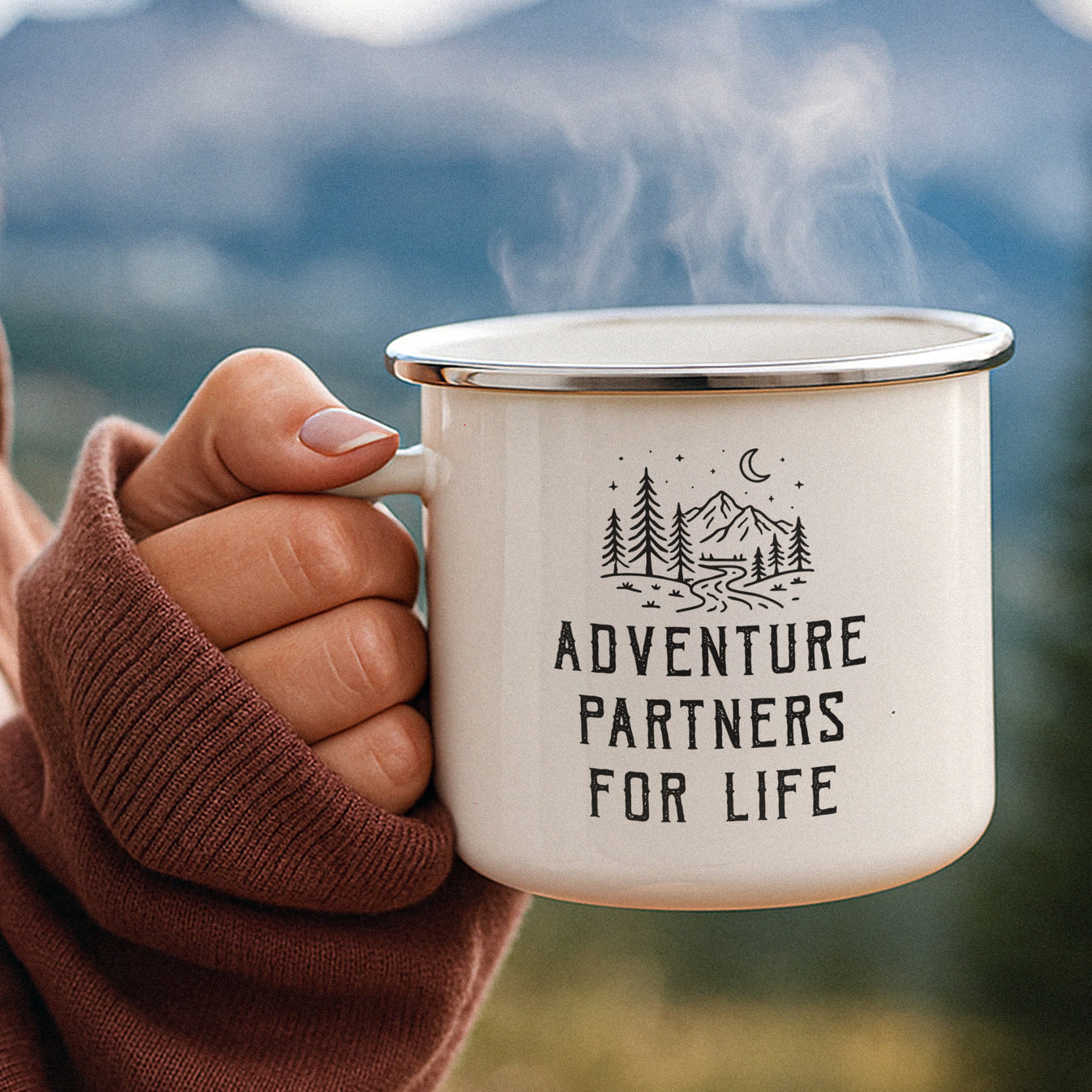 Adventure Partners For Life Couple Gift - Personalized Enamel Mug ...