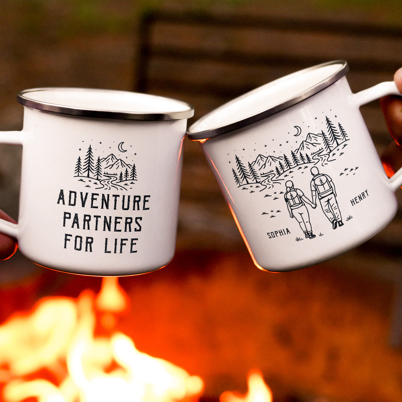 Adventure Partners For Life Couple Gift - Personalized Enamel Mug ...