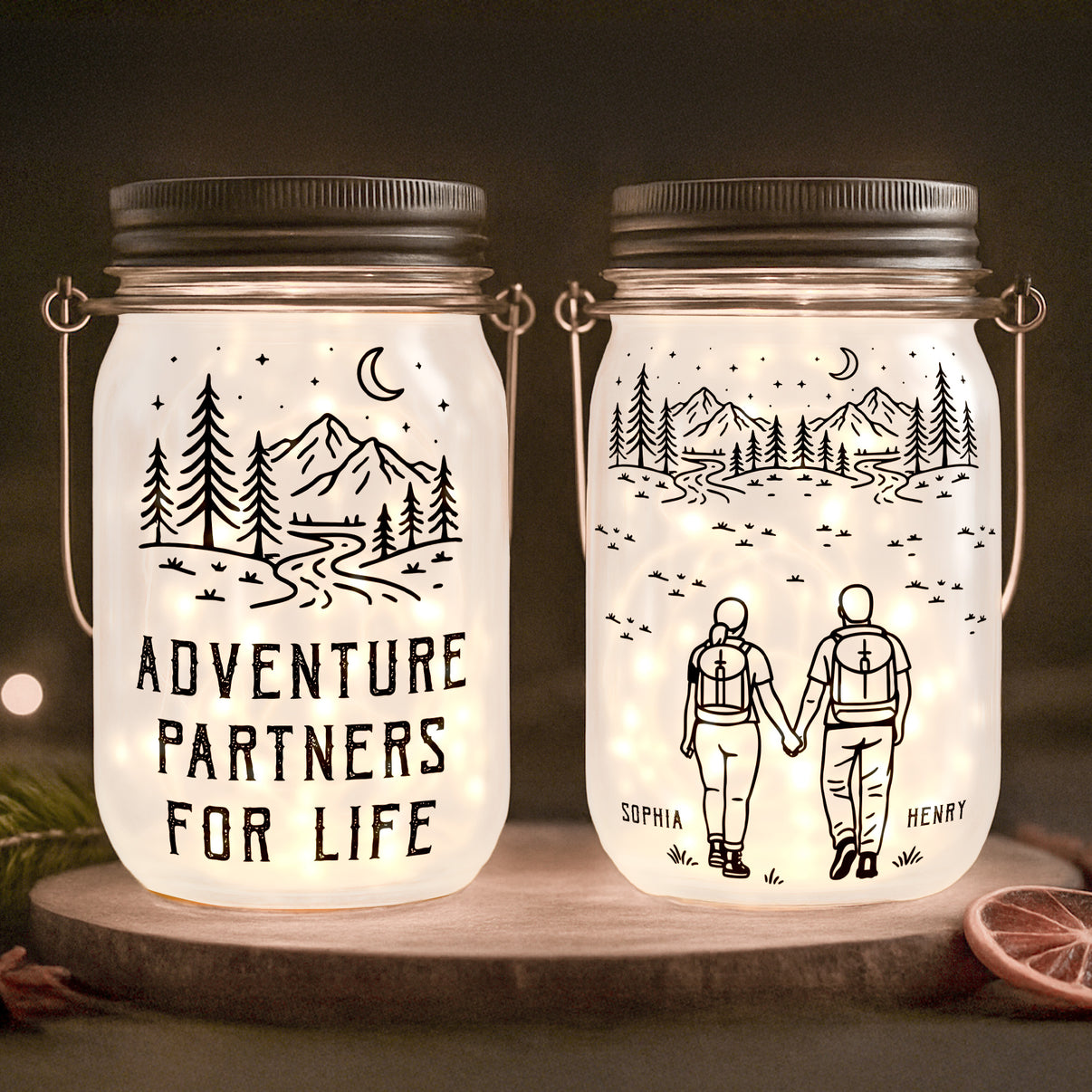Adventure Partners For Life Couple Gift - Personalized Solar Mason Jar ...