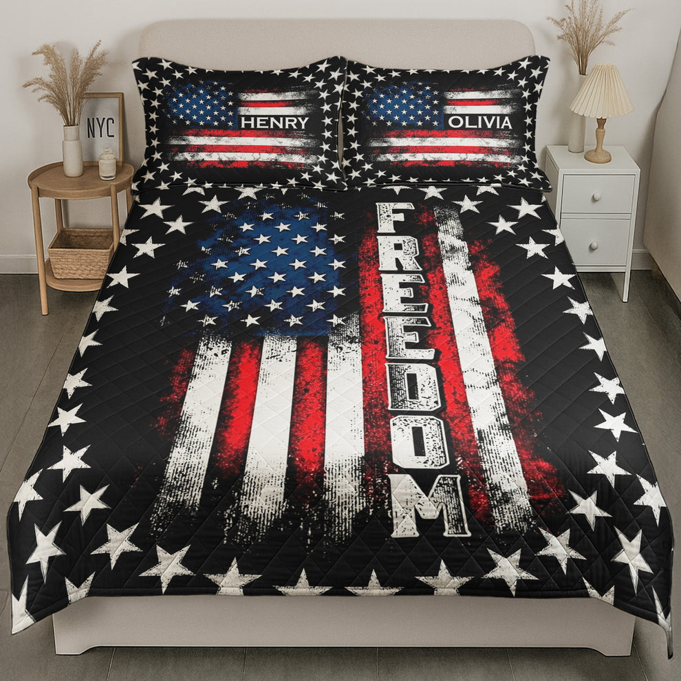 American Freedom Flag Patriotic Design - Custom Quilt Set – Macorner