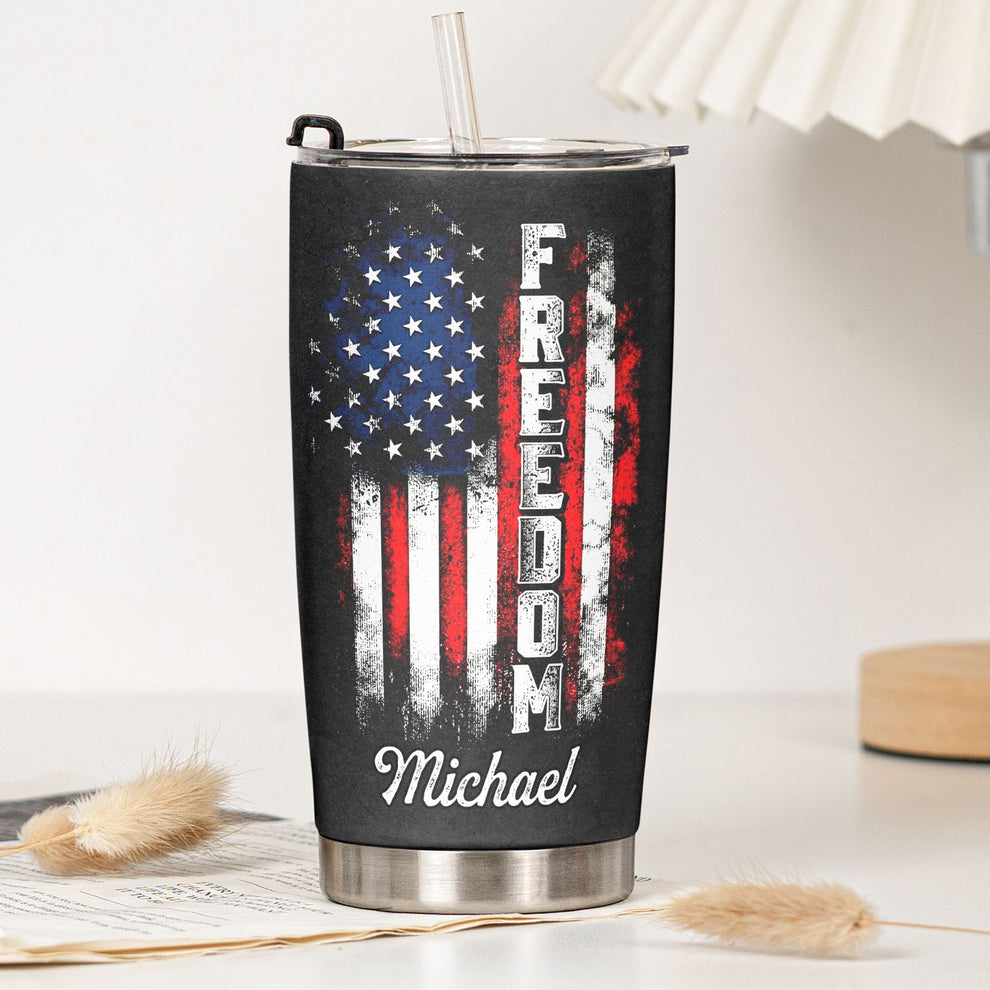 American Freedom Flag Patriotic Design - Personalized Tumbler Cup ...