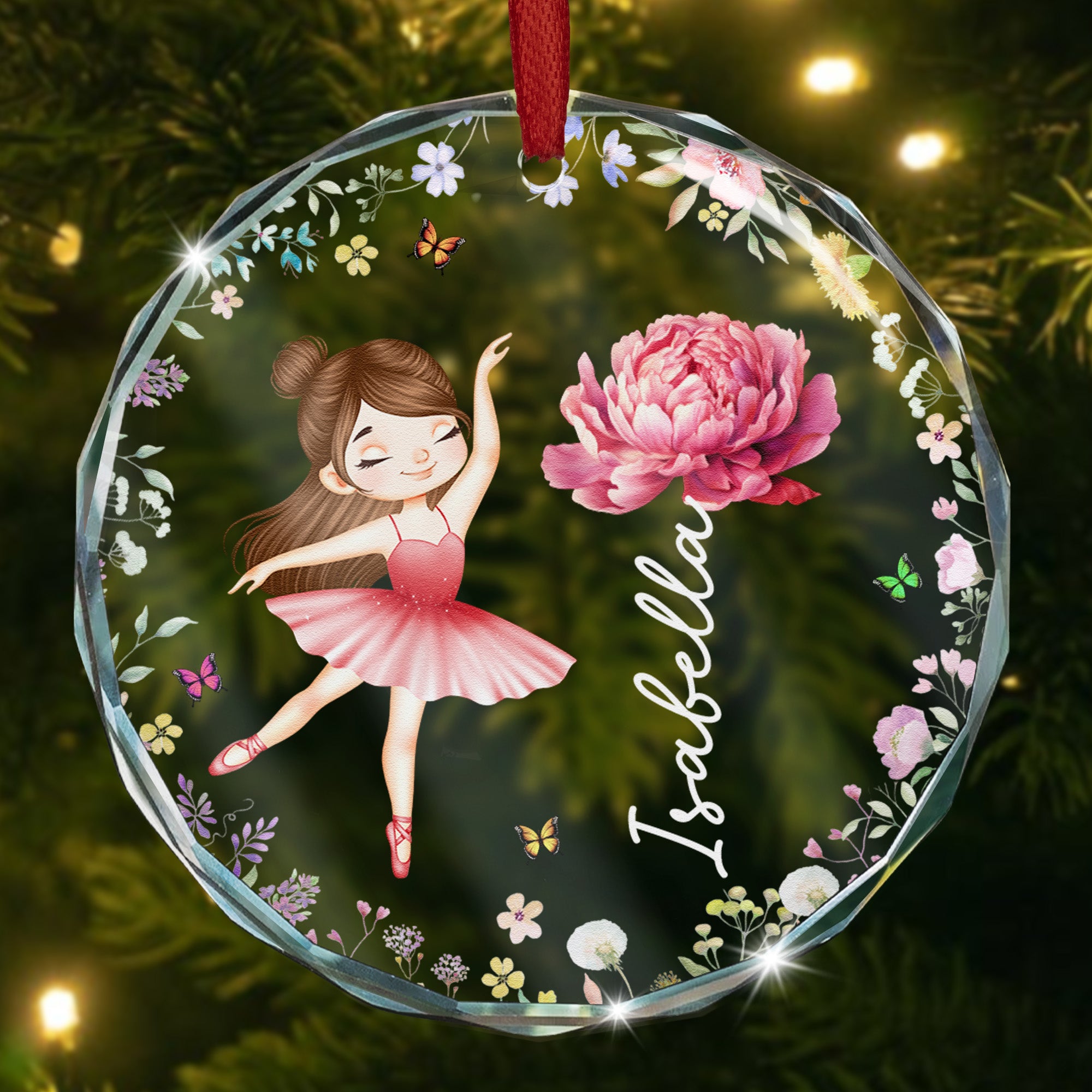 Ballerina, Ballet Girl Birth Flower - Personalized Glass Ornament ...