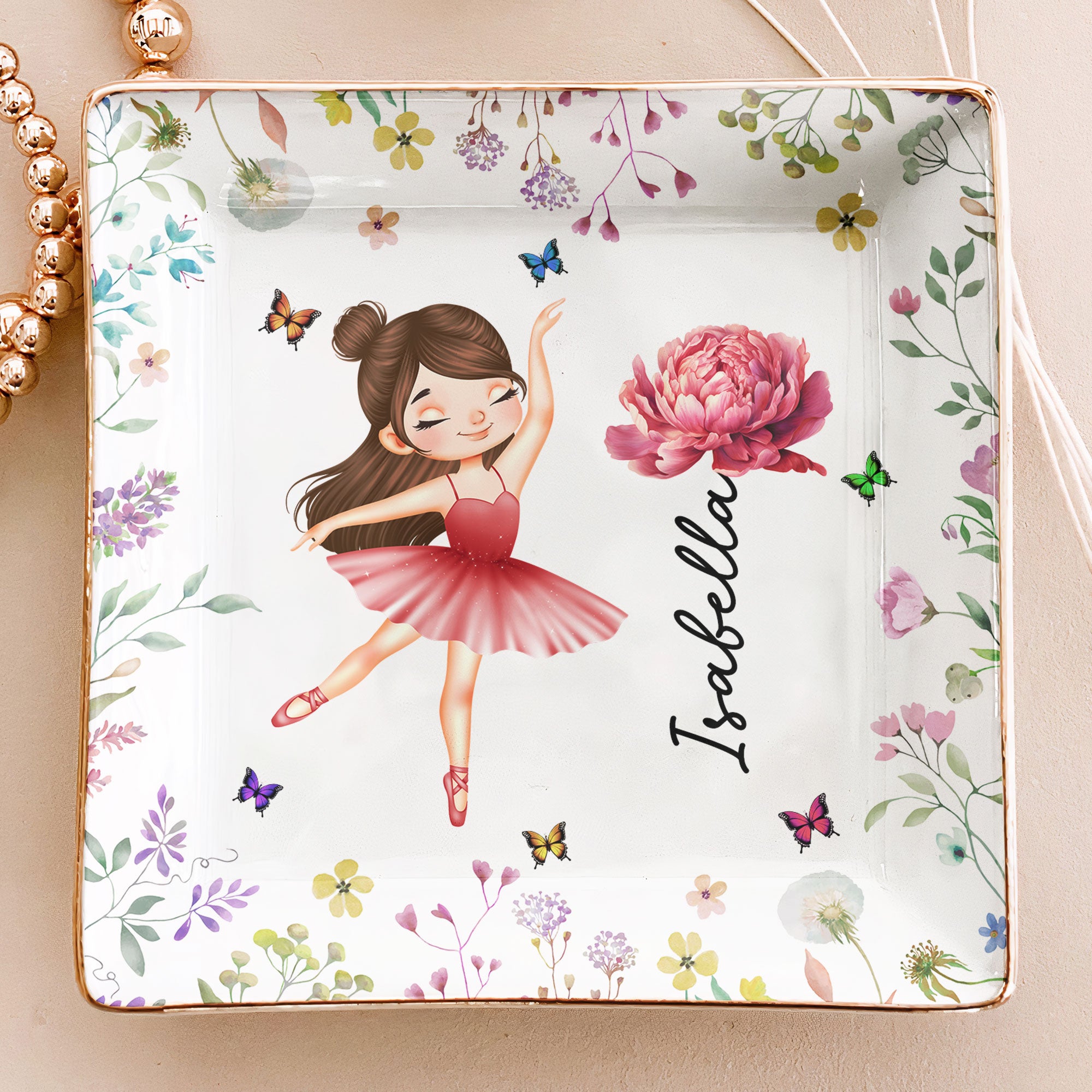 Ballerina, Ballet Girl Birth Flower - Personalized Jewelry Dish – Macorner
