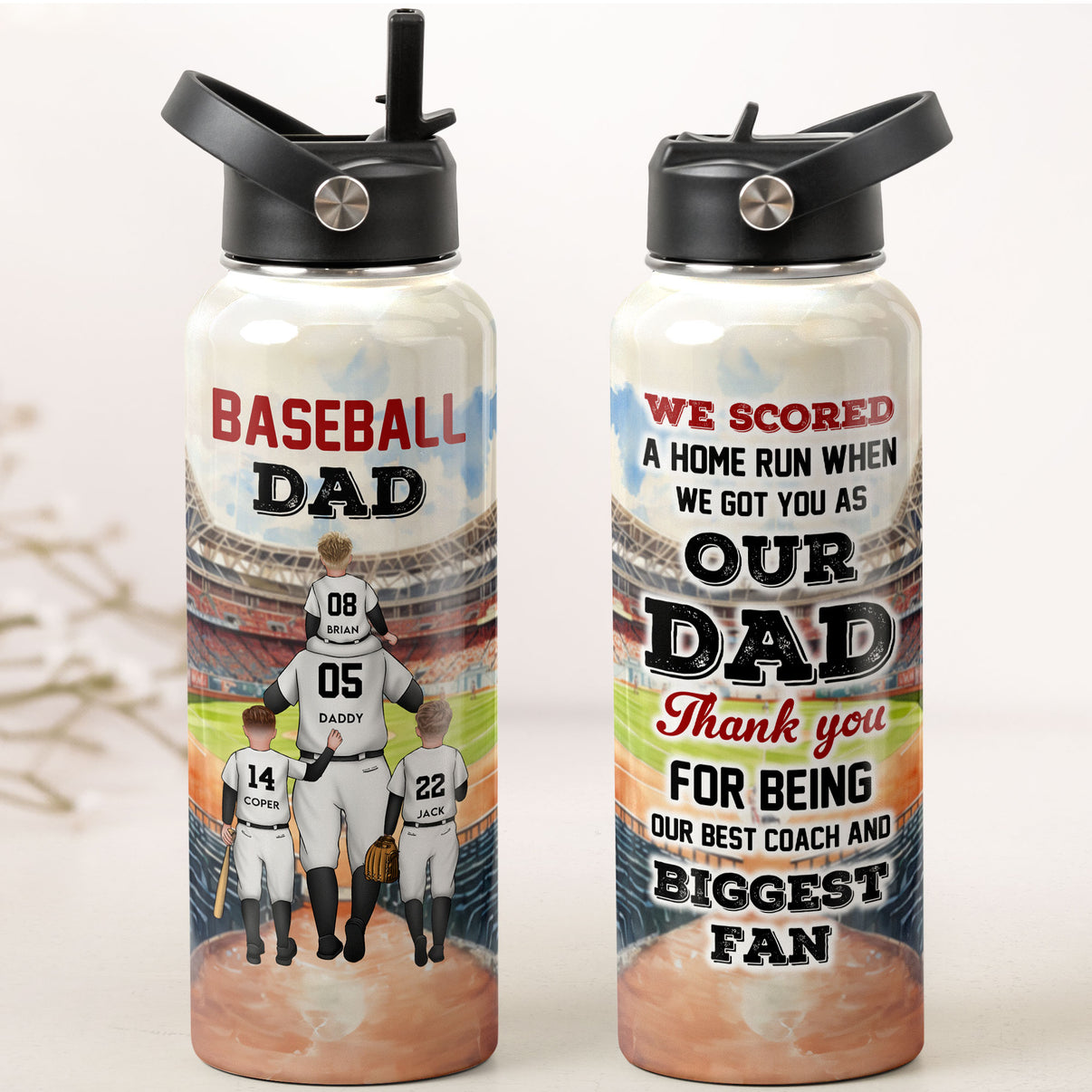 Baseball Dad We Scored A Home Run - Personalized Stainless Steel Water ...