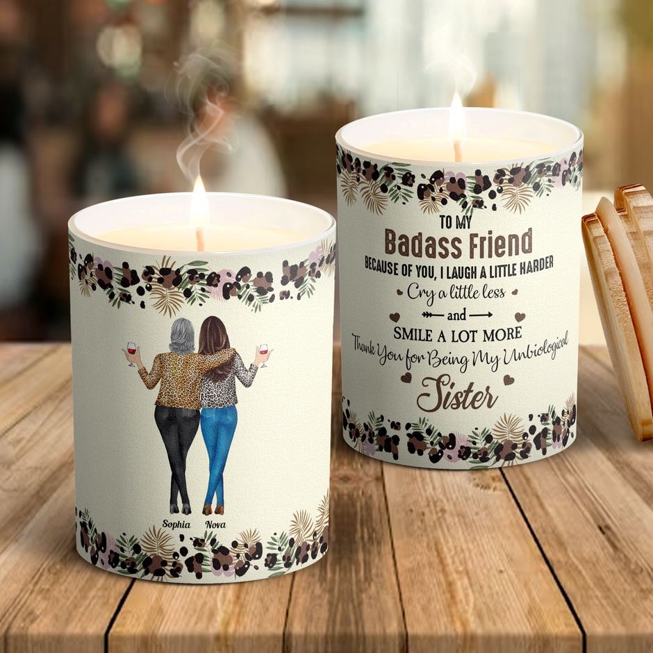 Because Of You I Laugh A Little Harder Friendship - Personalized Candle ...