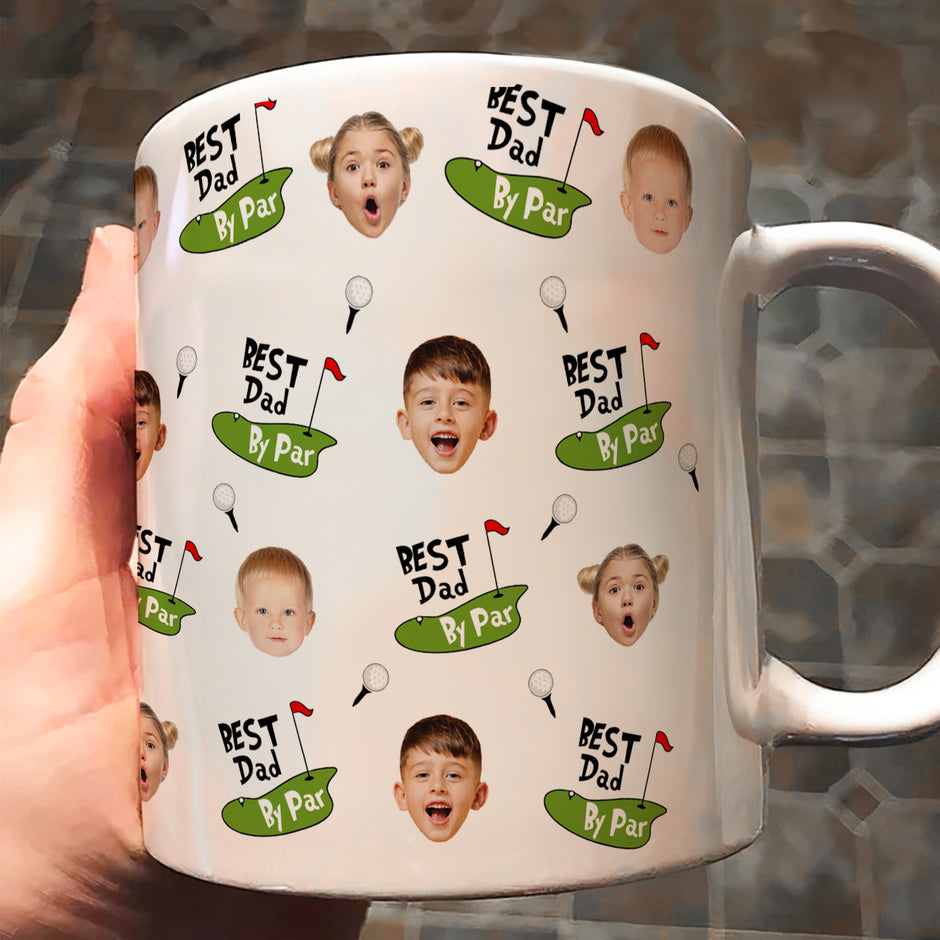 Best Dad By Par Funny Mug Golf Dad Custom Kid Face - Personalized Mug ...