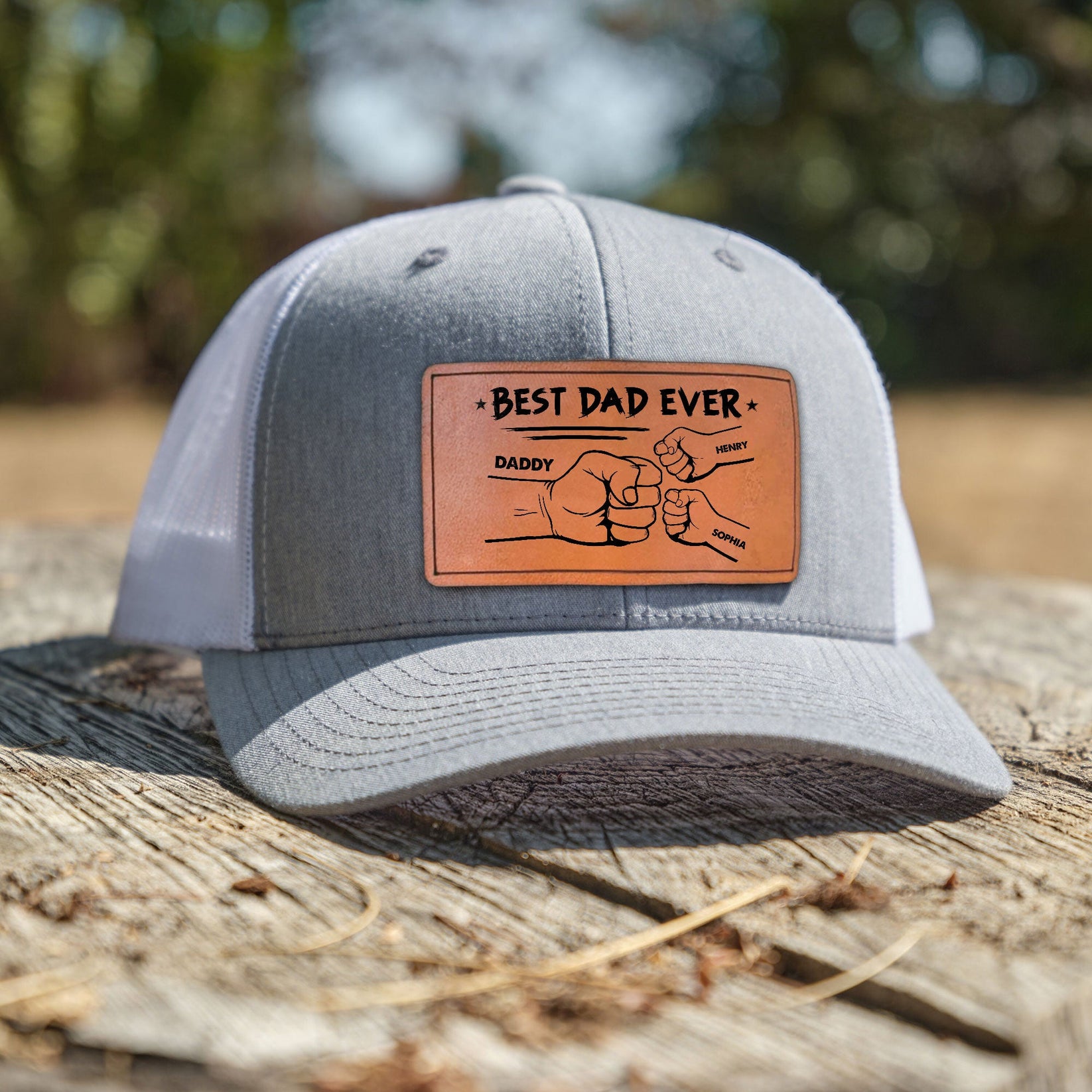 Best Dad Ever - Hands Version - Personalized Leather Patch Hat – Macorner
