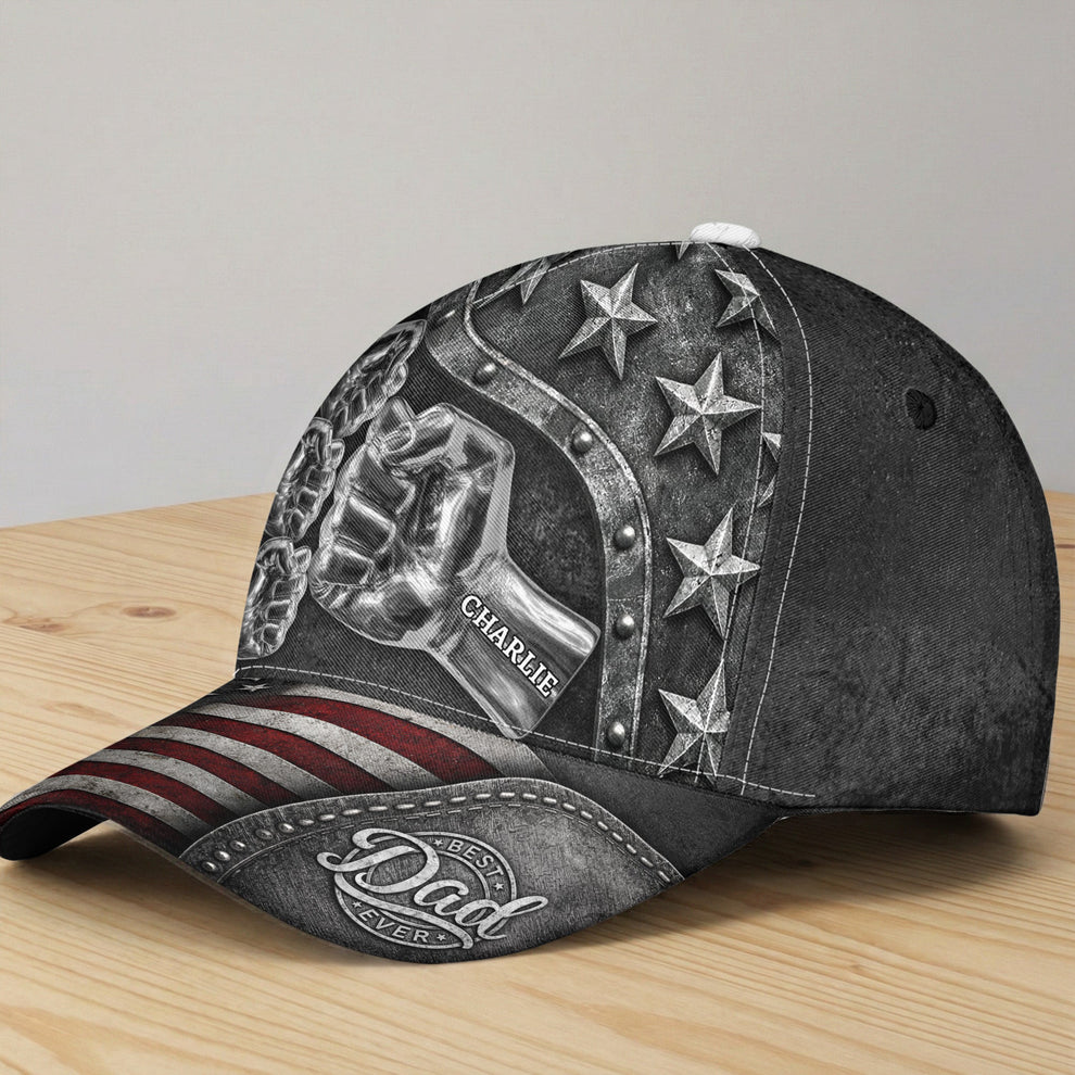 Best Dad Ever - Metal Style Print - Personalized Cap – Macorner
