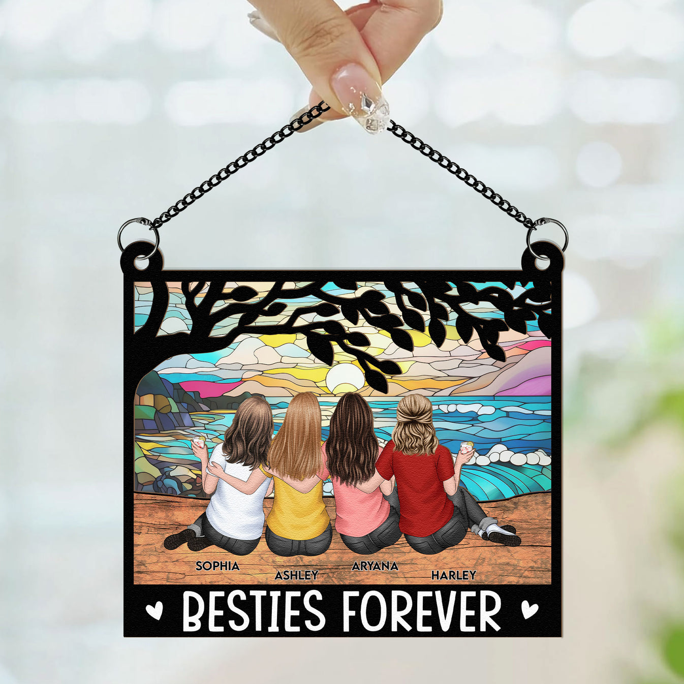 Besties Forever - Tree Version - Personalized Window Hanging Suncatcher ...