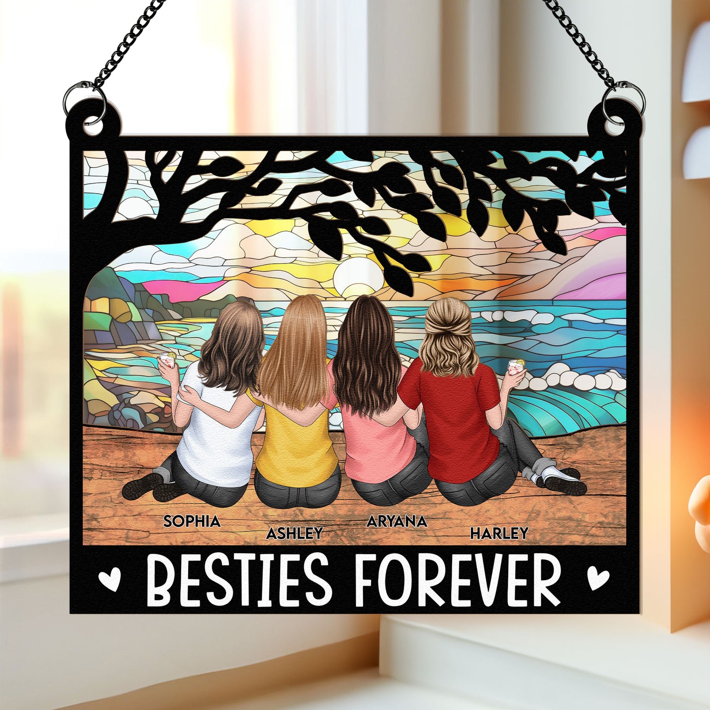 Besties Forever - Tree Version - Personalized Window Hanging Suncatcher ...