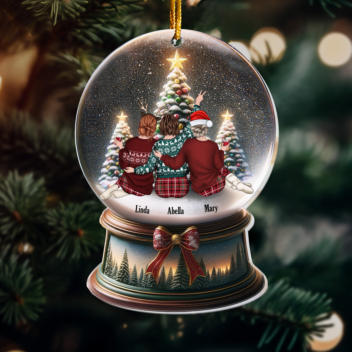 Besties Friends Sitting Together Christmas Snowglobe - Personalized Ac ...