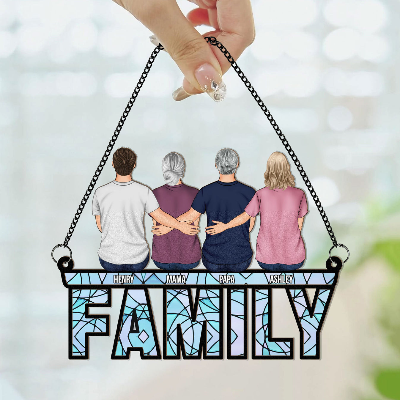Big Family Sitting Together - Personalized Window Hanging Suncatcher O ...