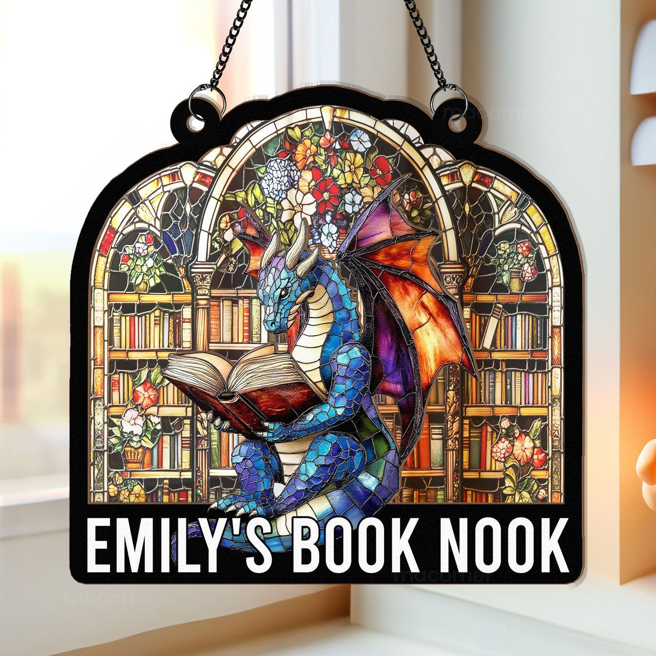 Book Nook, Corner - Personalized Window Hanging Suncatcher Ornament ...