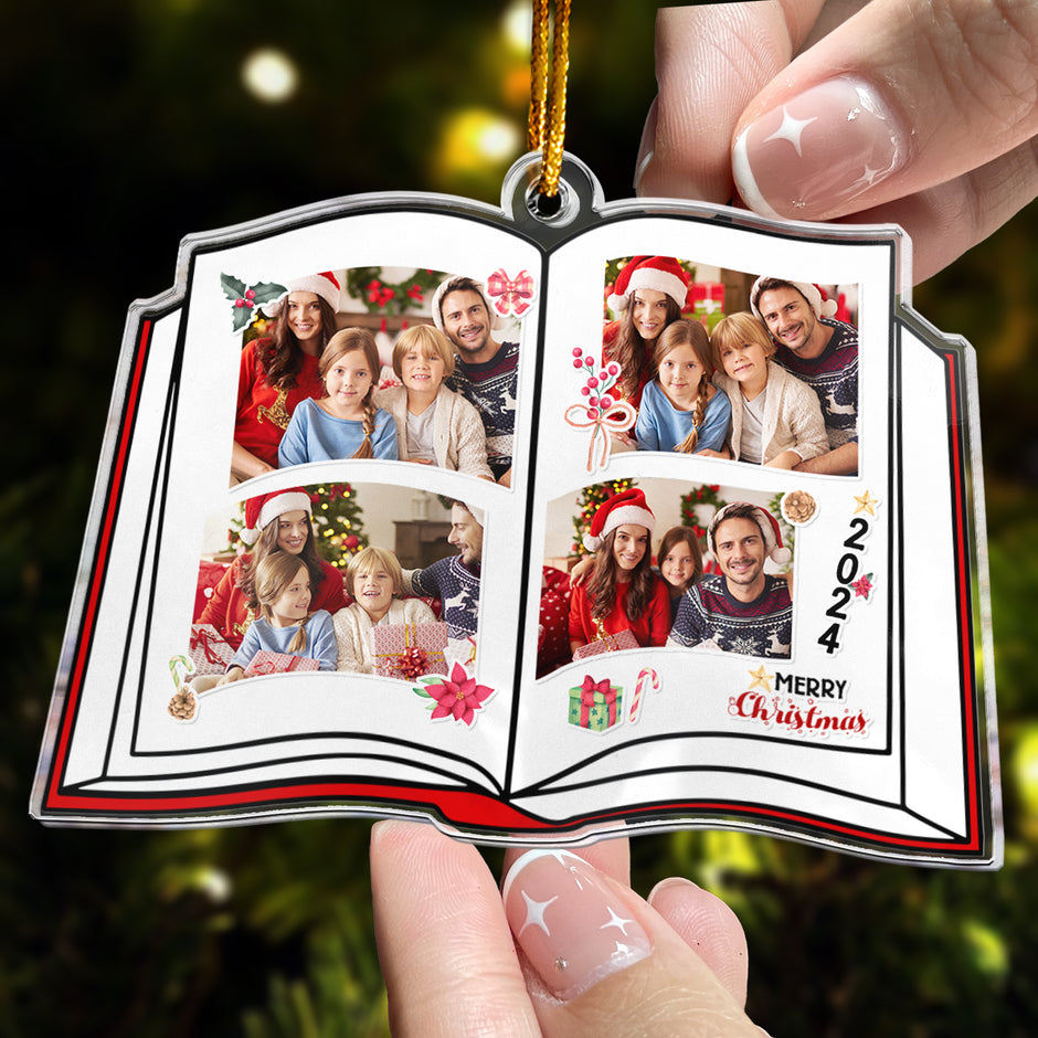 Book Shaped Christmas - Personalized Acrylic Family Photo Ornament ...