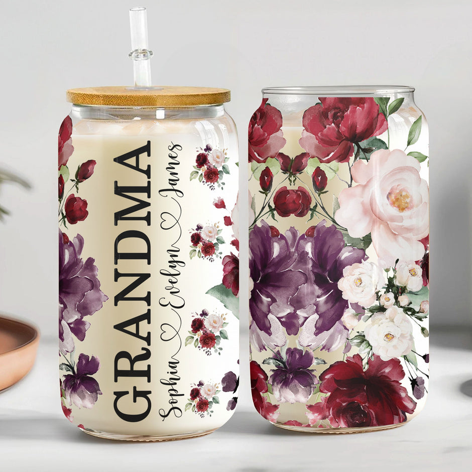 Burgundy Flower - Personalized Clear Glass Cup – Macorner