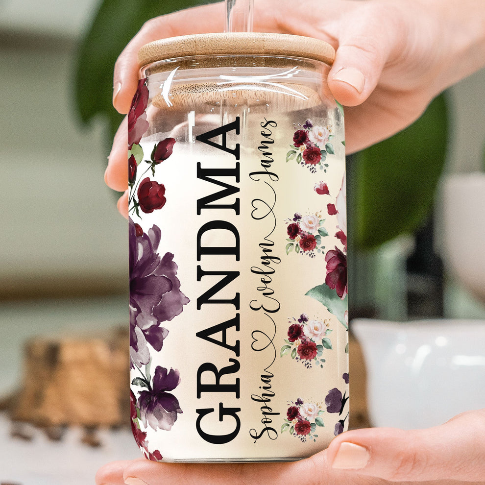 Burgundy Flower - Personalized Clear Glass Cup – Macorner