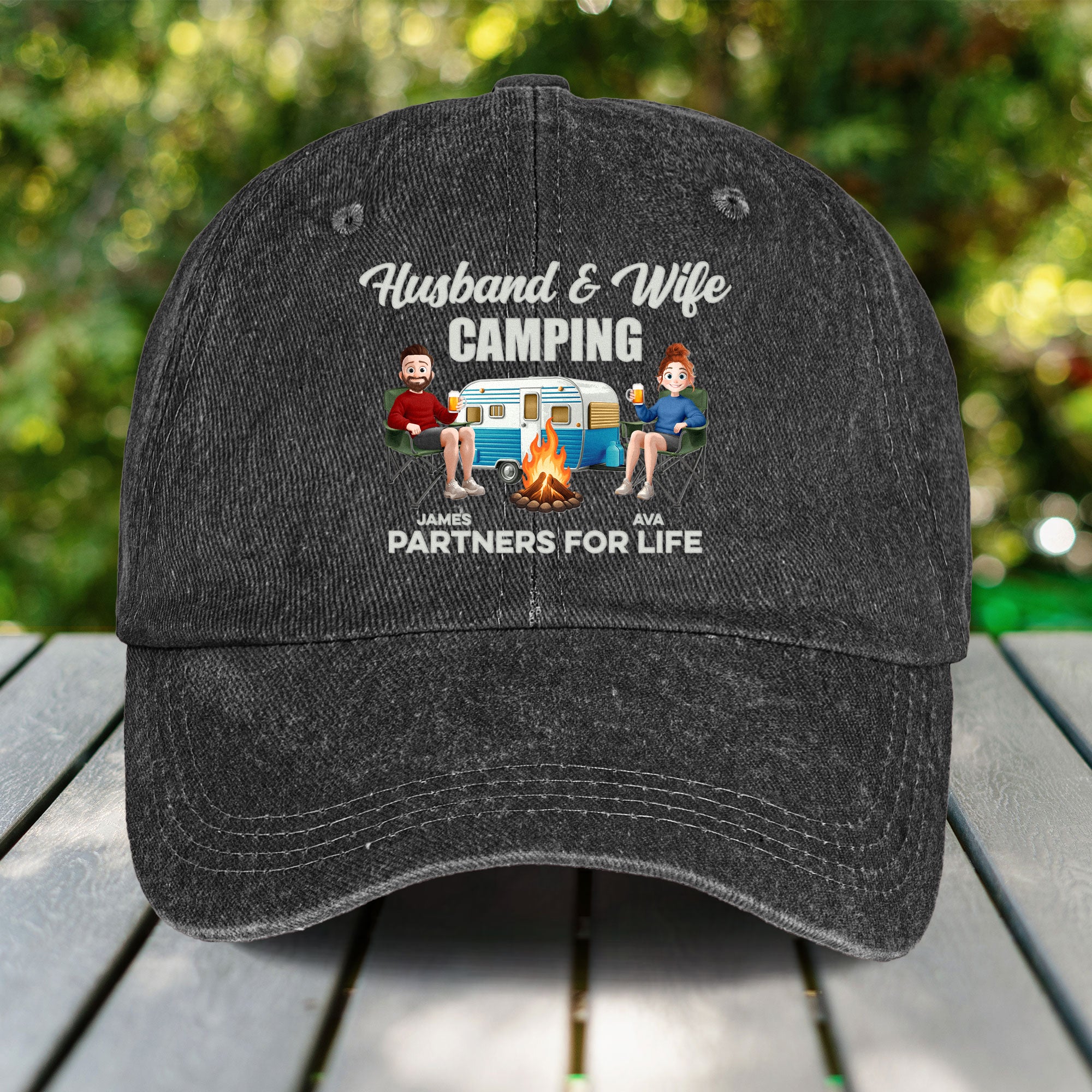 Camping Partners For Life - Personalized Distressed Denim Cap – Macorner