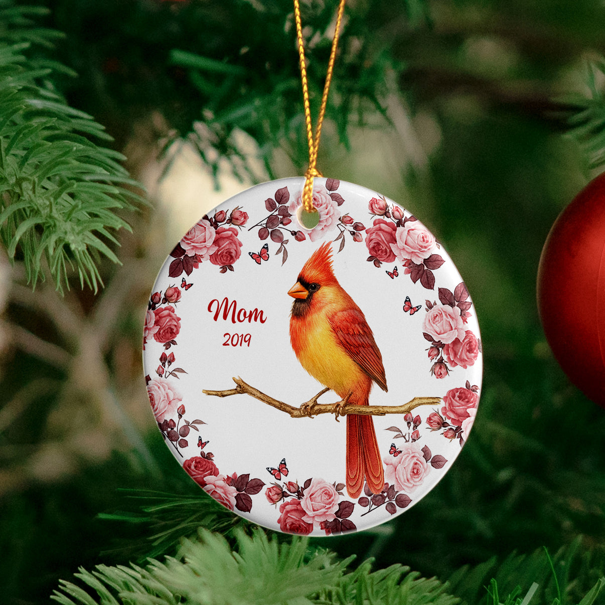 Cardinal Floral Frame Memorial - Personalized Ceramic Ornament – Macorner