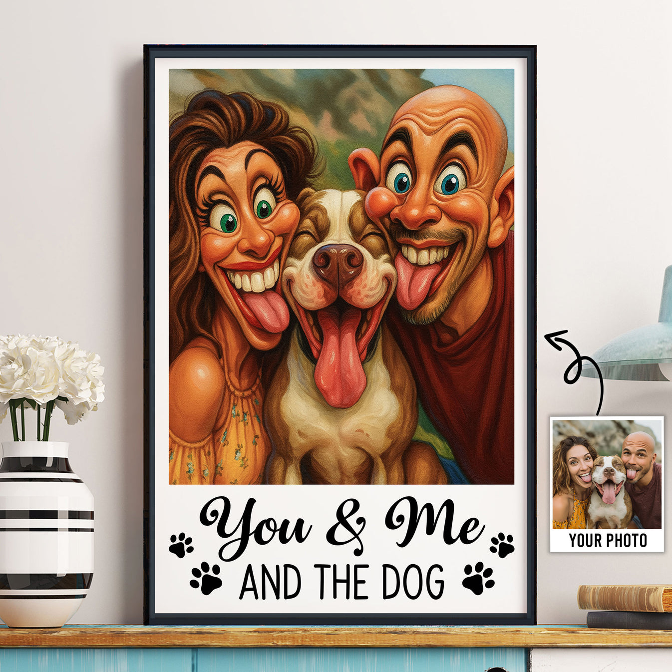 Caricature Your Photo - You & Me And The Dog, Cat - Personalized Photo ...