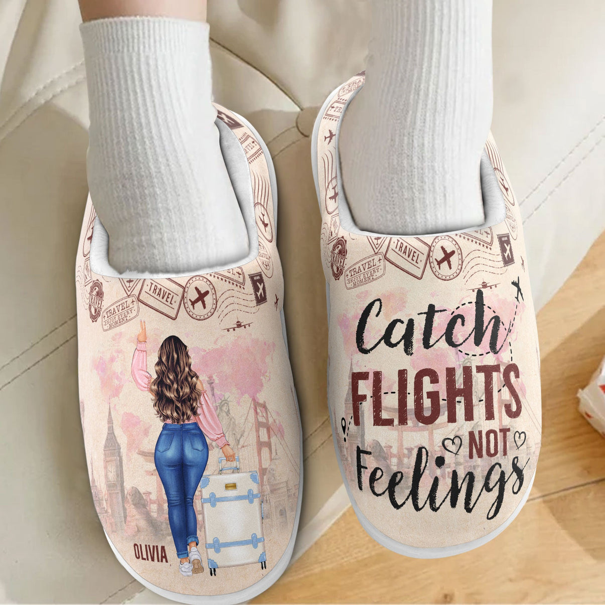 Catch Flights Not Feelings - Personalized Slippers – Macorner