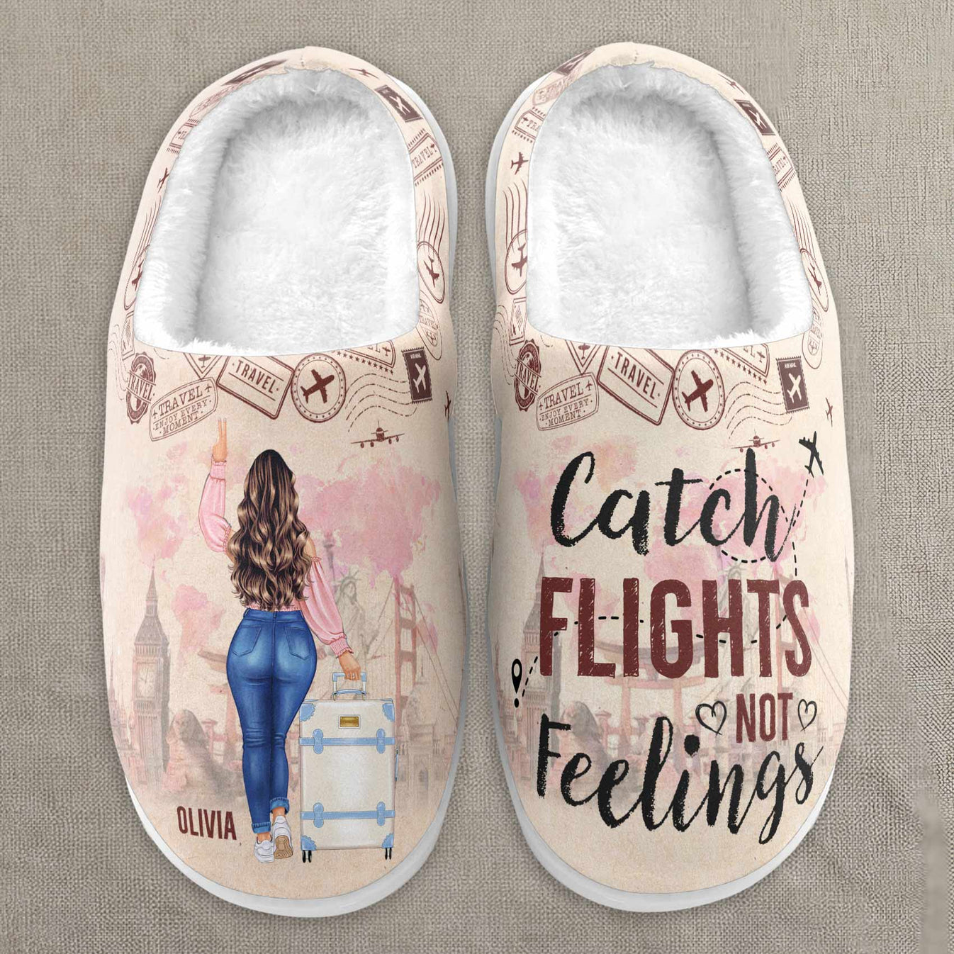 Catch Flights Not Feelings - Personalized Slippers – Macorner