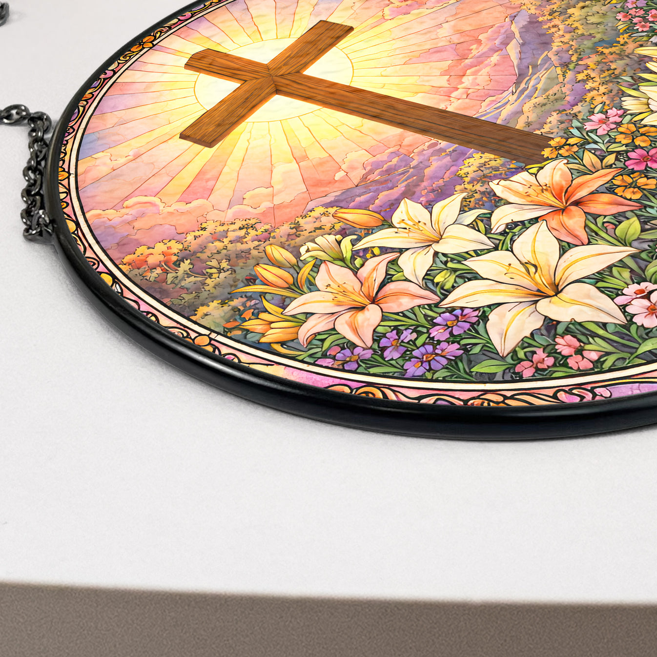 Christ Cross And Wildflowers - Personalized Stained Glass Window ...