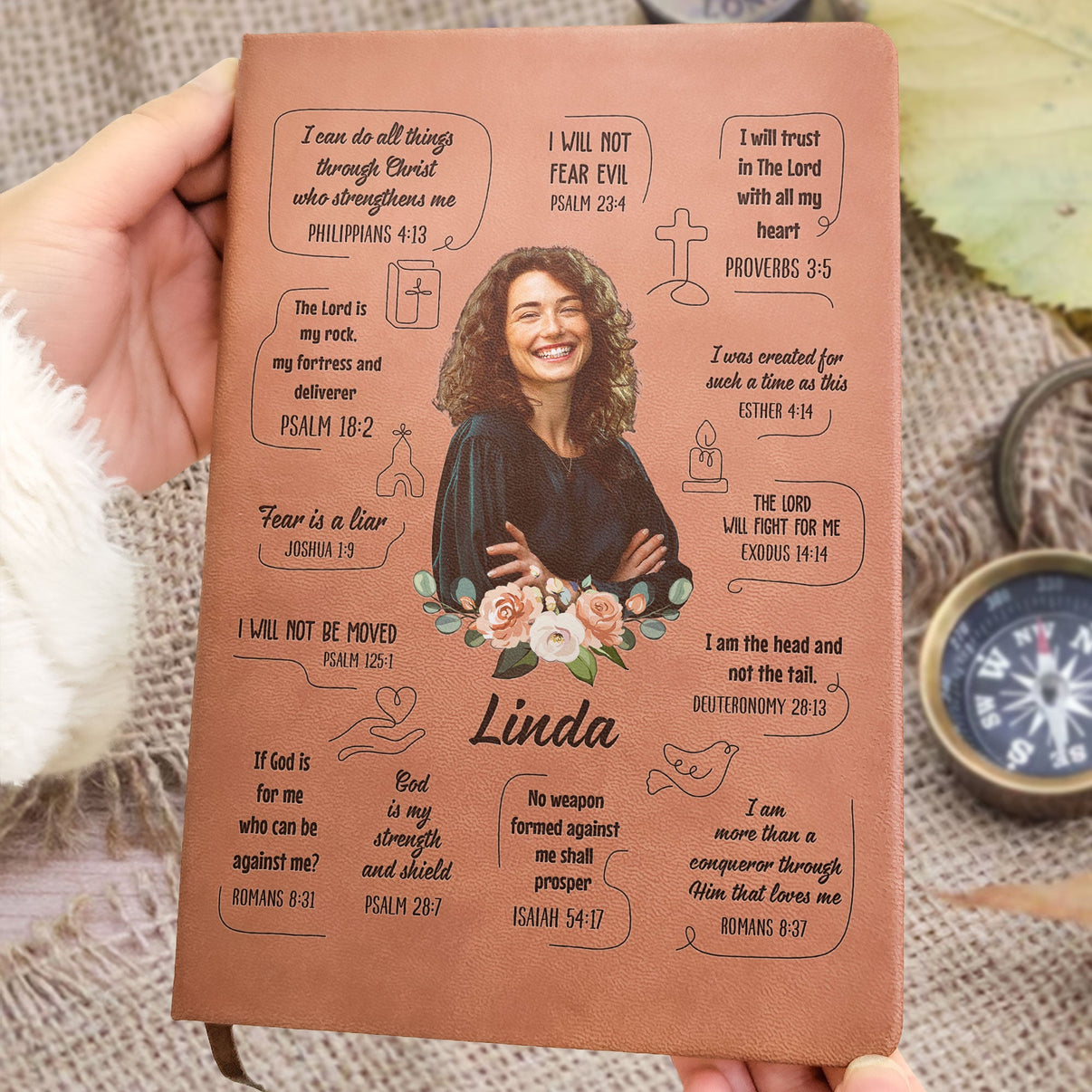 Christian Bible Verse Affirmations - Personalized Photo Leather Journal ...