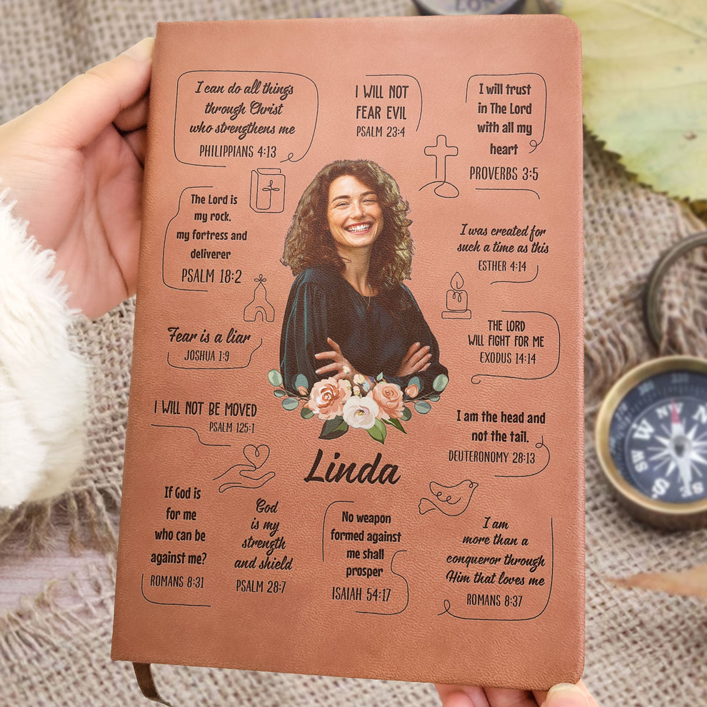 Christian Bible Verse Affirmations - Personalized Photo Leather Journal ...