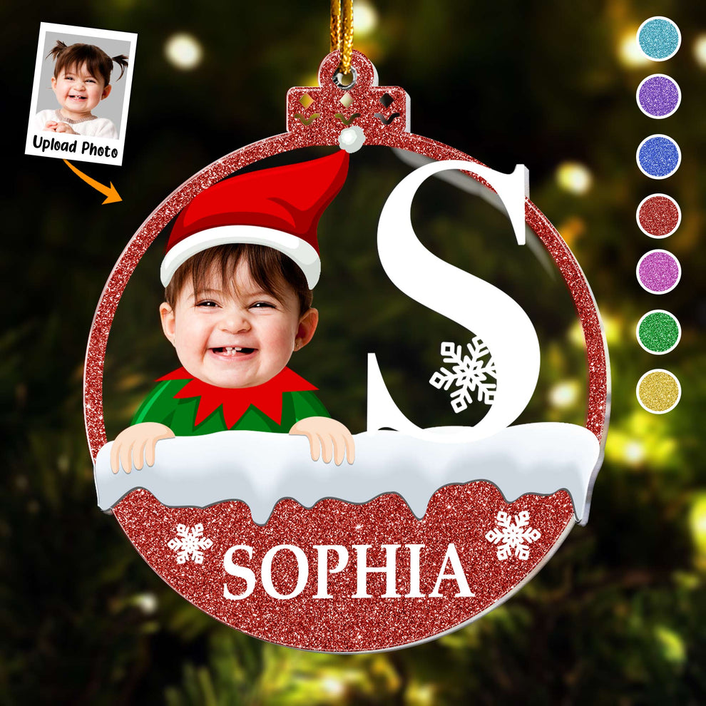 Christmas Elf Monogram Kid - Personalized Acrylic Photo Ornament – Macorner