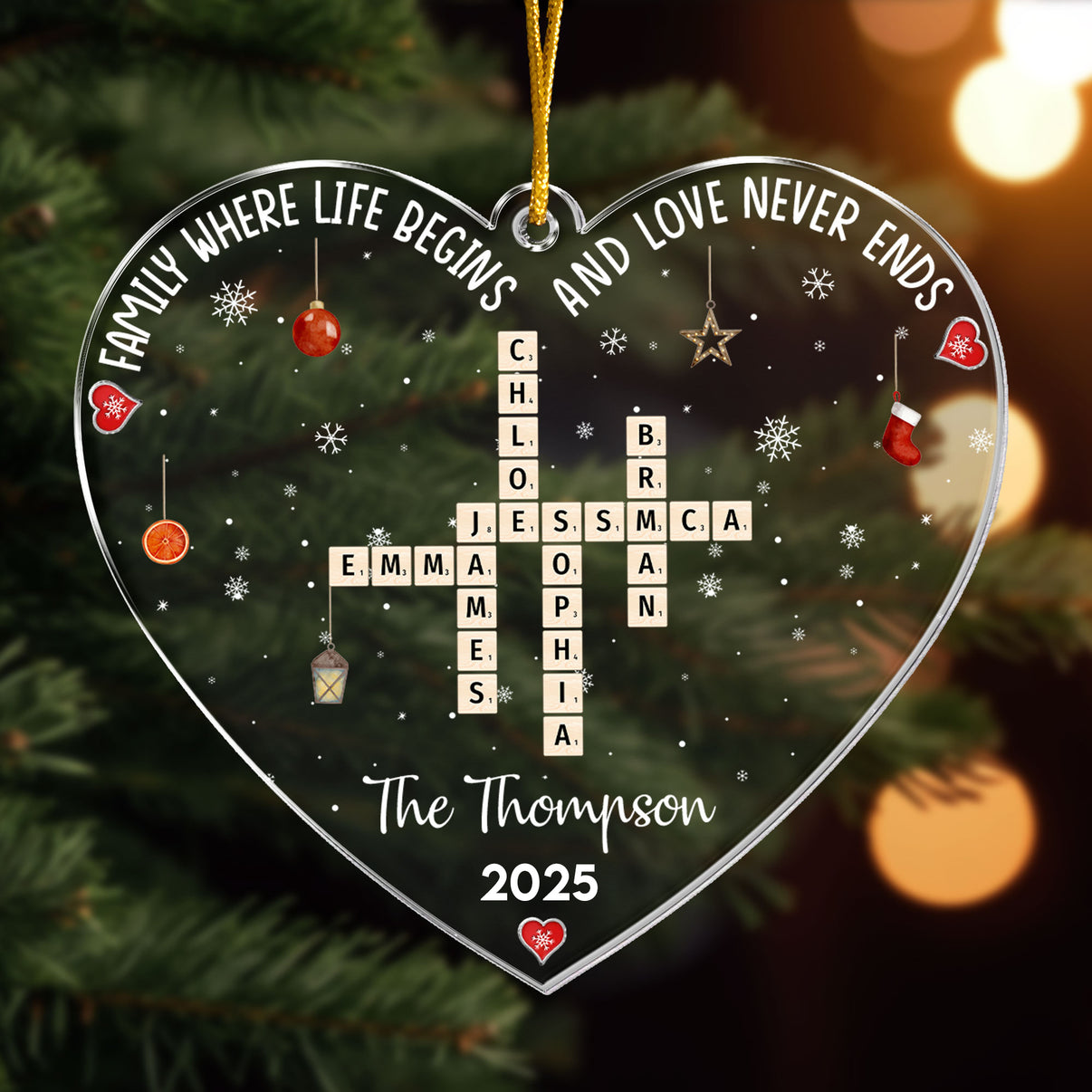 Christmas Family Heart Scrabble Custom Name - Personalized Acrylic Orn ...