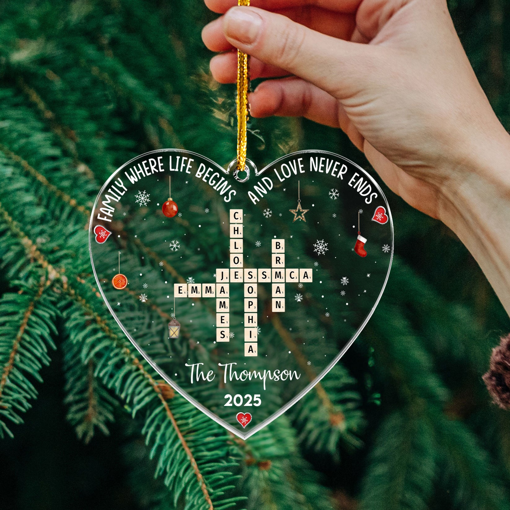 Christmas Family Heart Scrabble Custom Name - Personalized Acrylic Orn ...