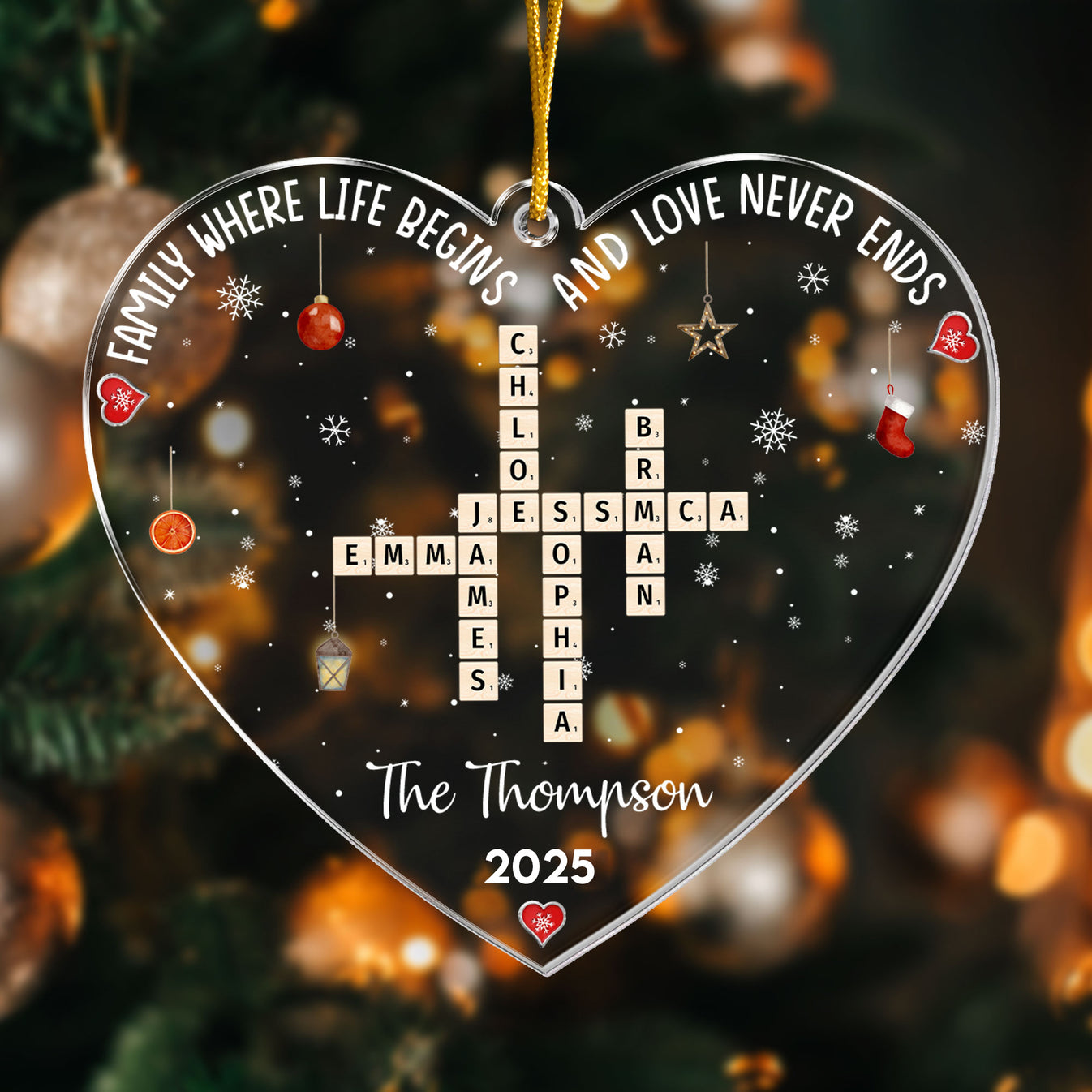 Christmas Family Heart Scrabble Custom Name - Personalized Acrylic Orn ...