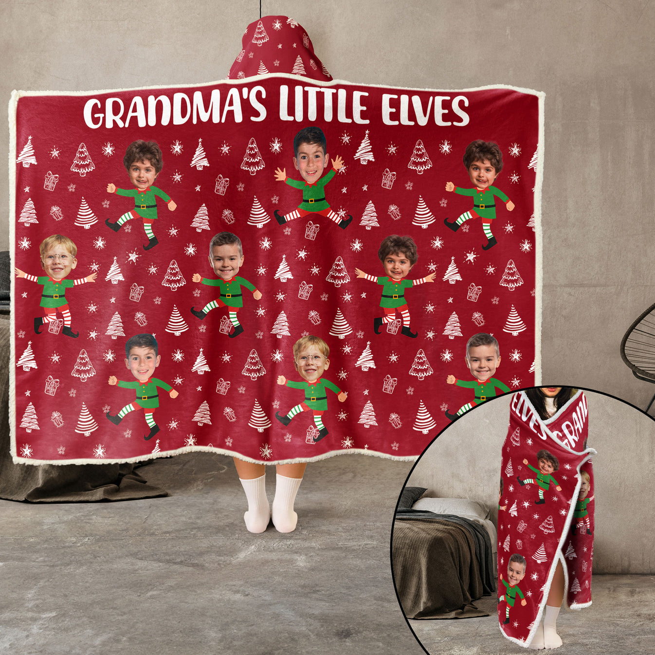 Christmas Grandma's Little Elves - Personalized Photo Wearable Blanket ...
