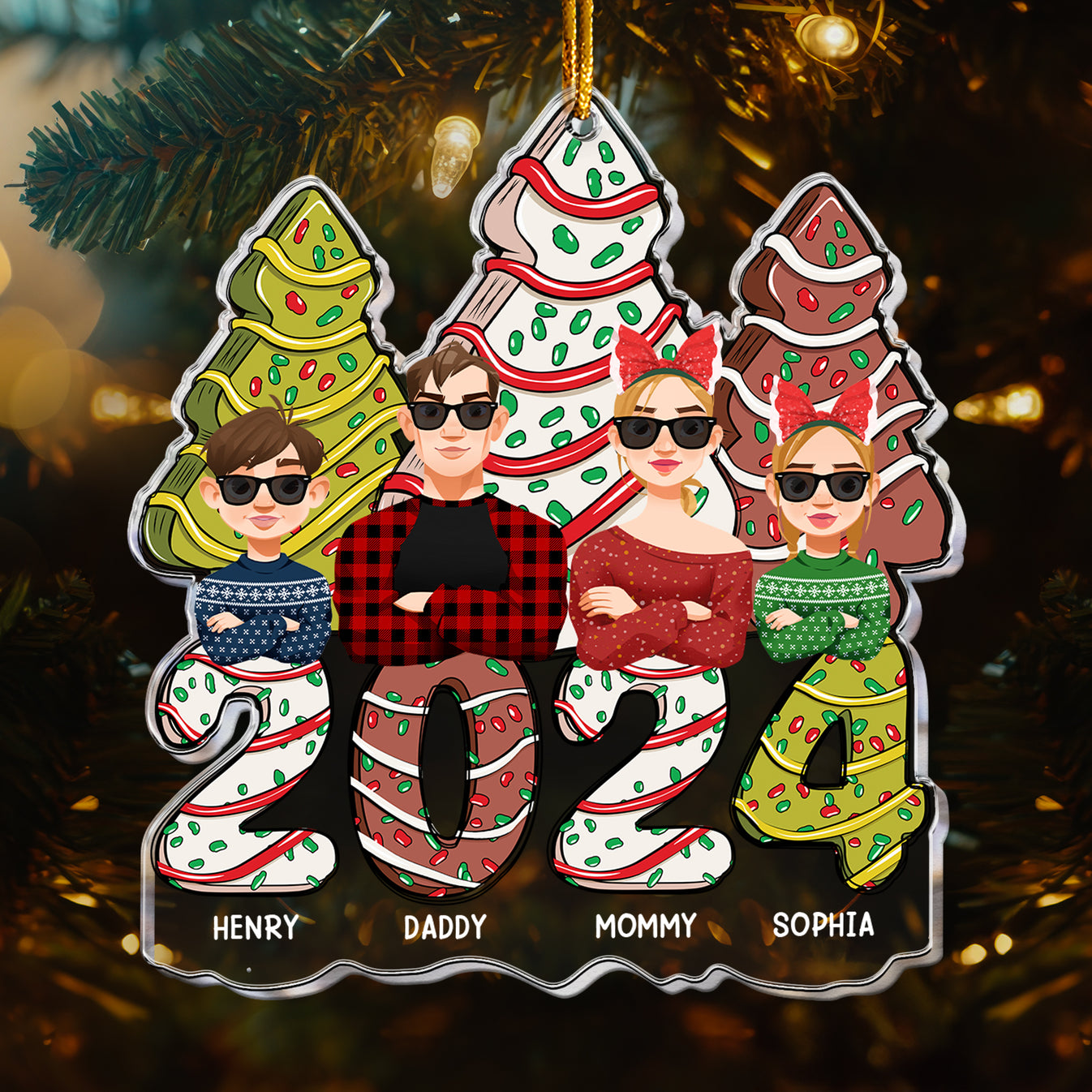 Christmas Tree Cake Family Together - Personalized Acrylic Ornament ...