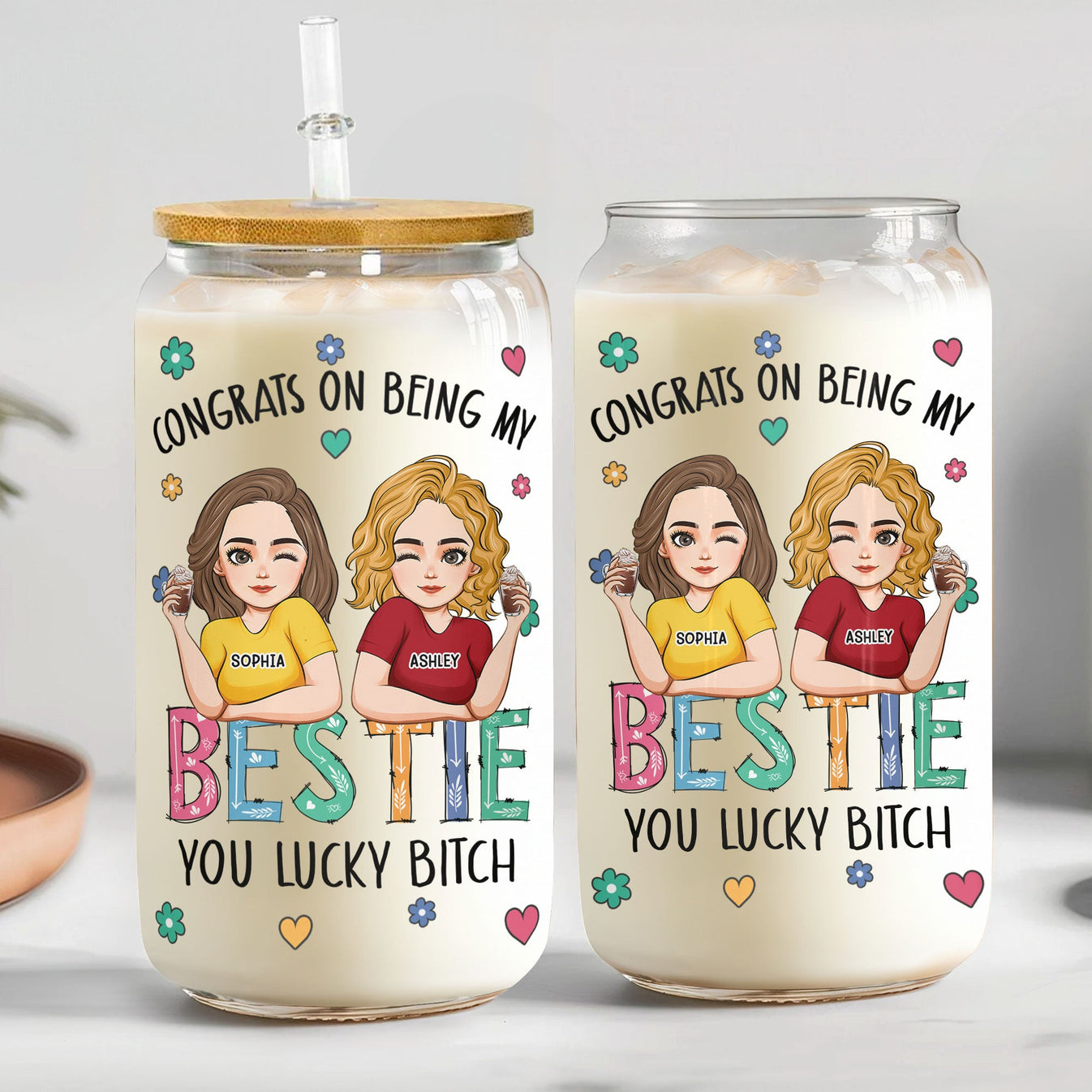 Congrats On Being My Bestie, Sister - Personalized Clear Glass Cup ...