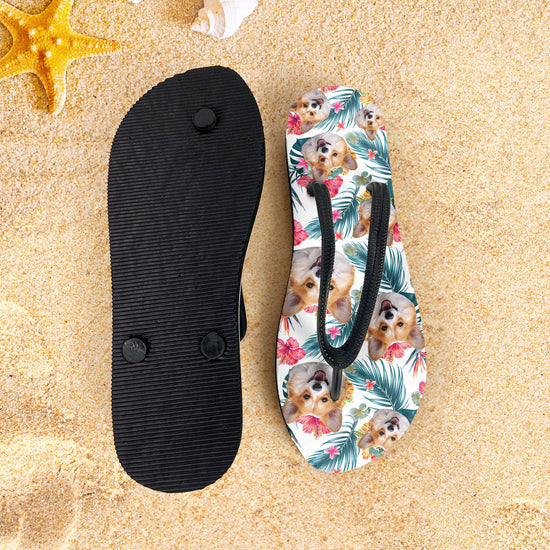 Custom Dog's Photo With Tropical Vibe - Personalized Photo Flip Flops ...
