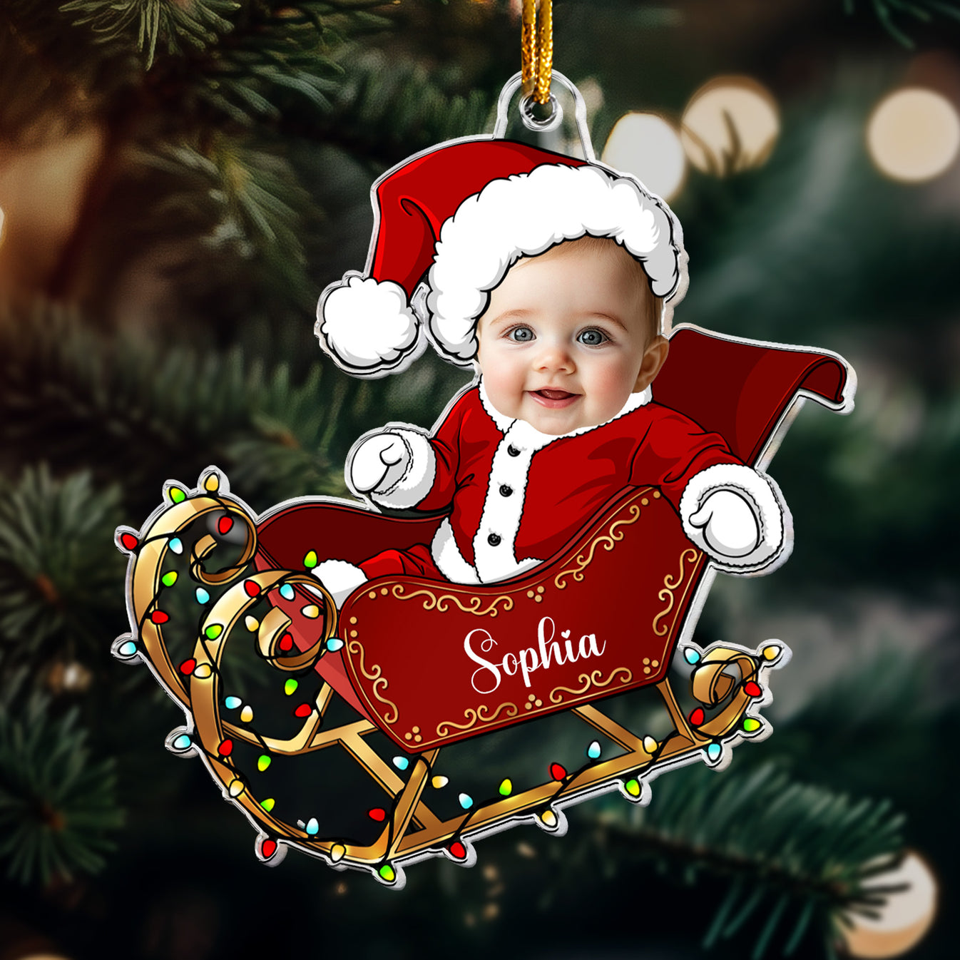 Custom Face Adorable Baby With Santa Sleigh - Personalized Acrylic ...