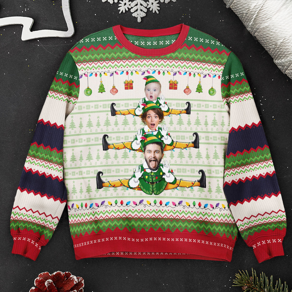 Custom Face Family Funny Elf Christmas Tree - Personalized Photo Ugly ...