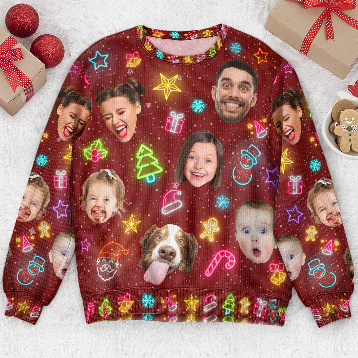 Custom Face Funny Light Up Christmas - Personalized Photo Ugly Sweater ...