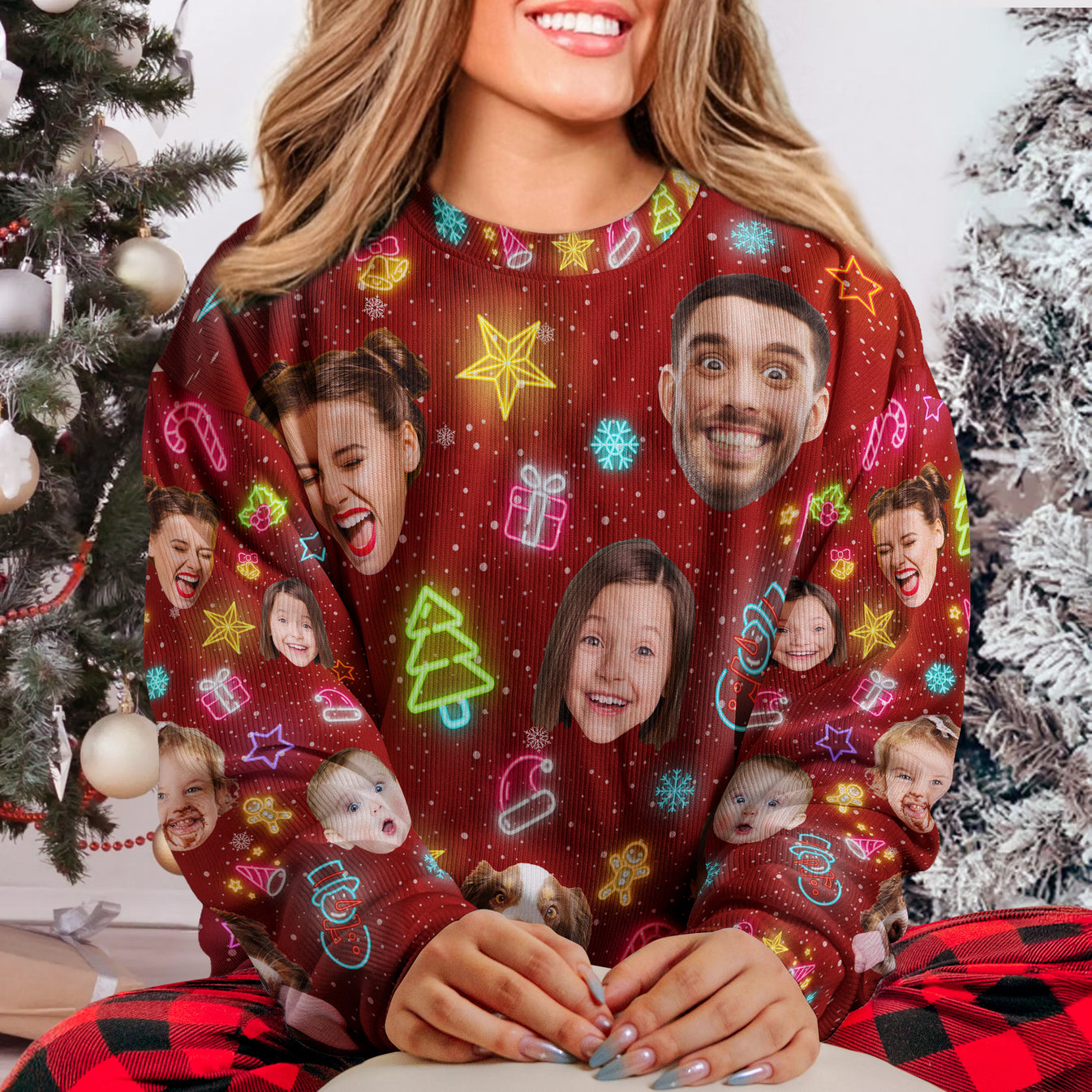 Custom Face Funny Light Up Christmas - Personalized Photo Ugly Sweater ...