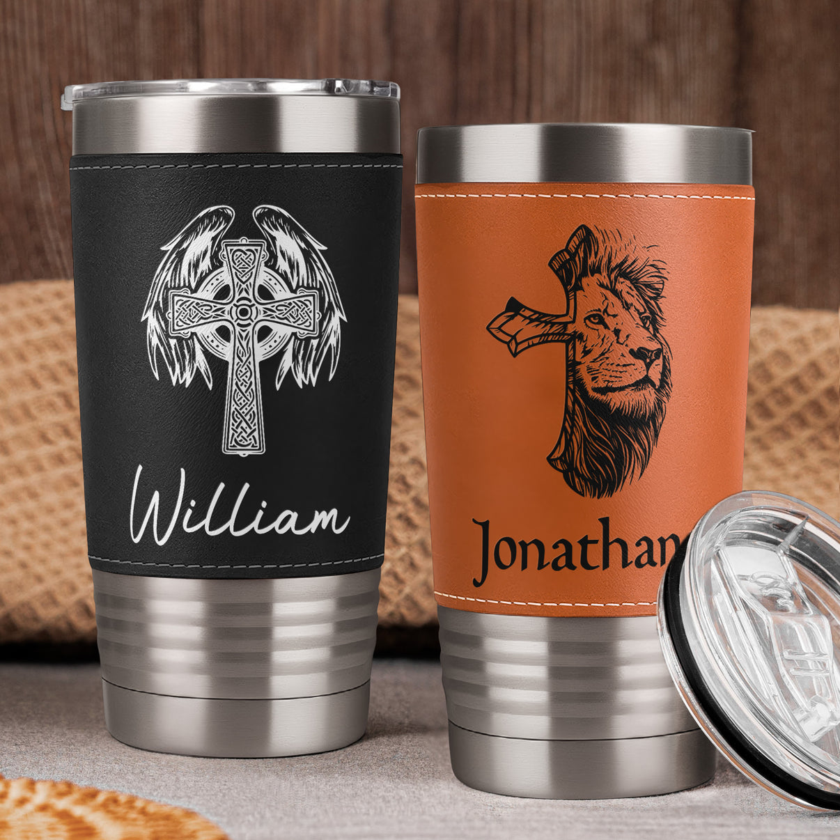 Custom Faith Symbol Design With Name - Personalized 20oz Leather ...