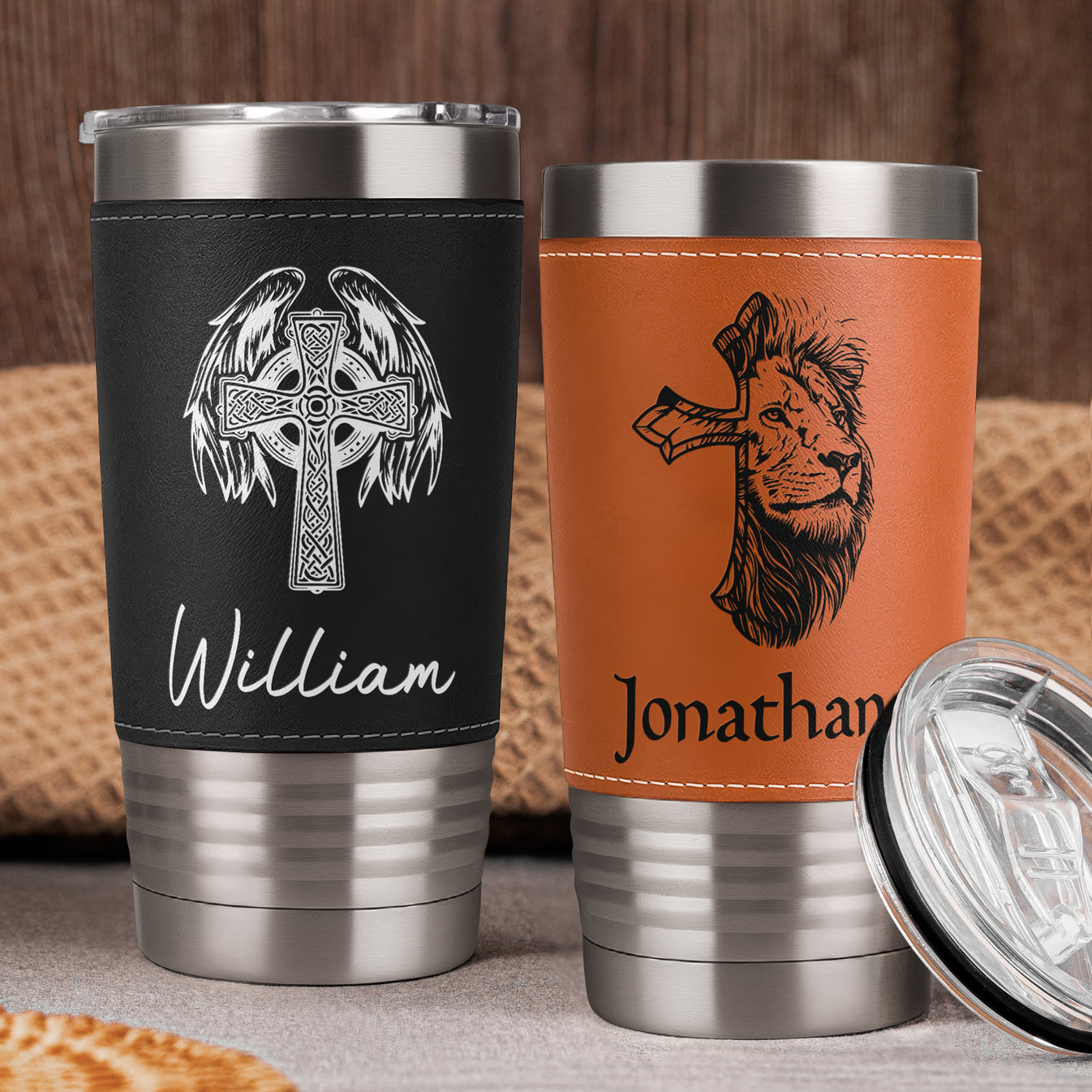 Custom Faith Symbol Design With Name - Personalized 20oz Leather ...