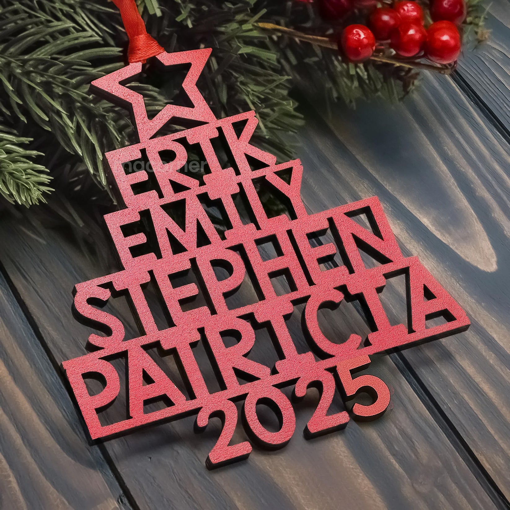 Custom Family Names 2025 Christmas Tree Ornament Up To 14 Names - Pers ...